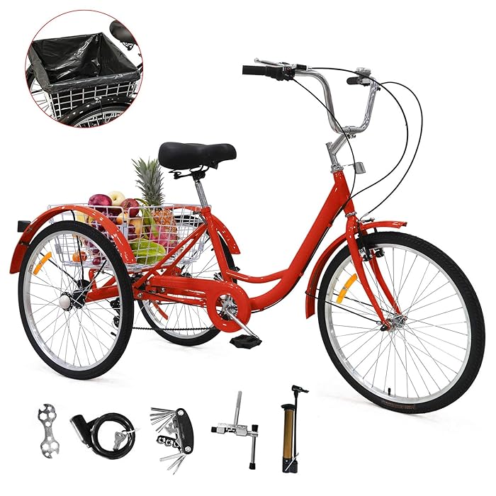 Buy EOSAGA Adult Tricycle 7 Speed 24/26 Inch Trike Cruiser Bike Three ...