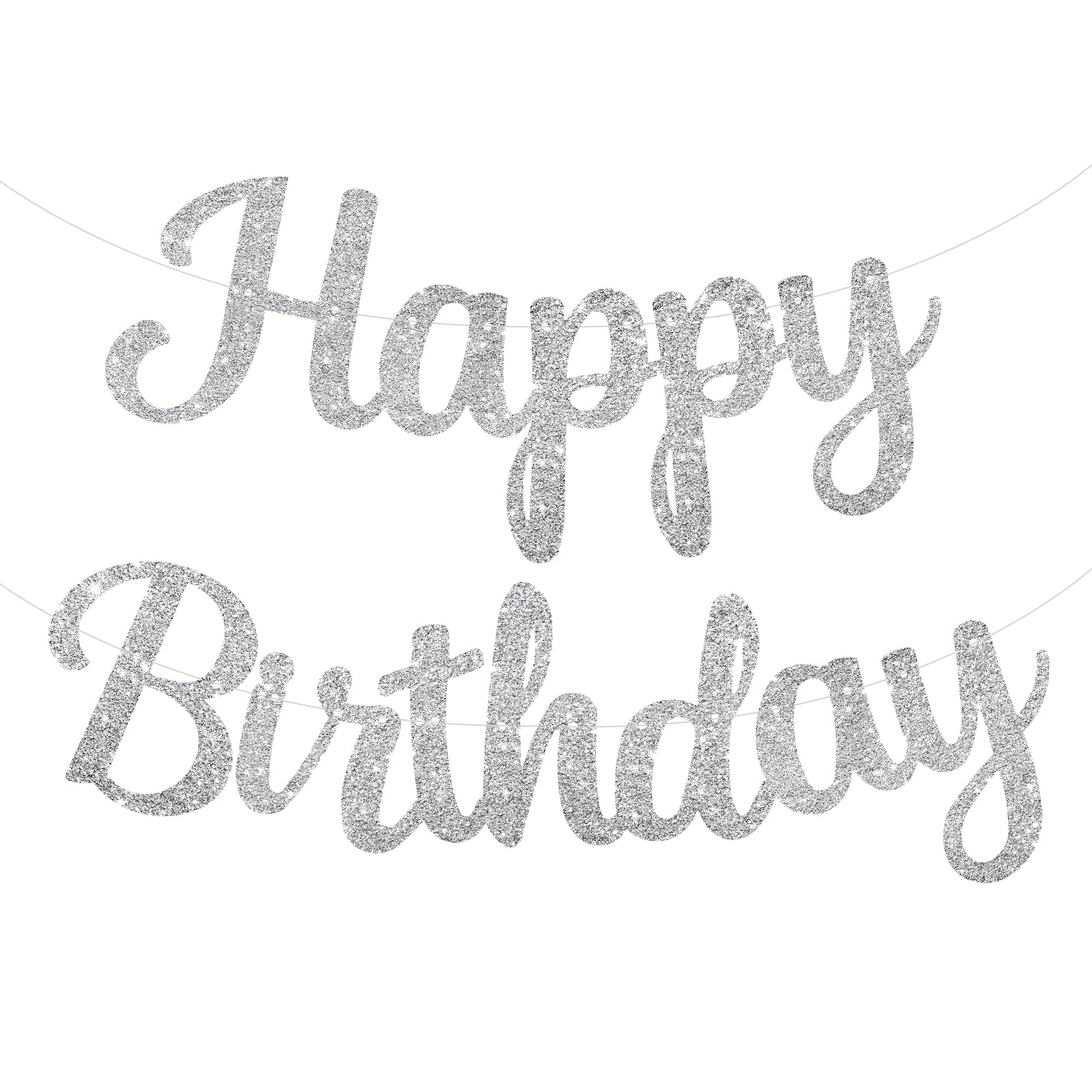 Amazon.com: PatiCool Silver Happy Birthday Banner, Pre-Strung Glitter ...