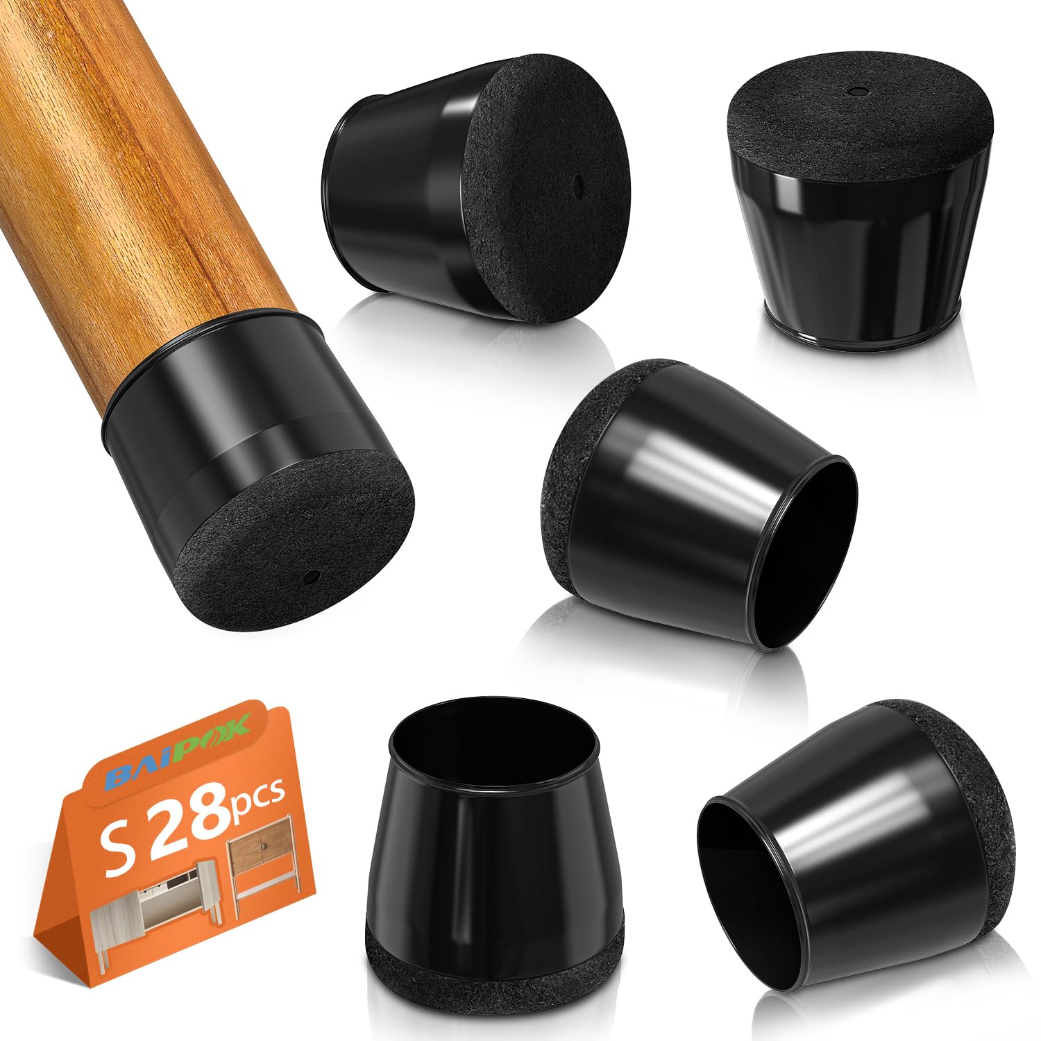 28Pcs Chair Floor Leg Protectors, BAIPOK Silicon Chair Leg Caps for ...