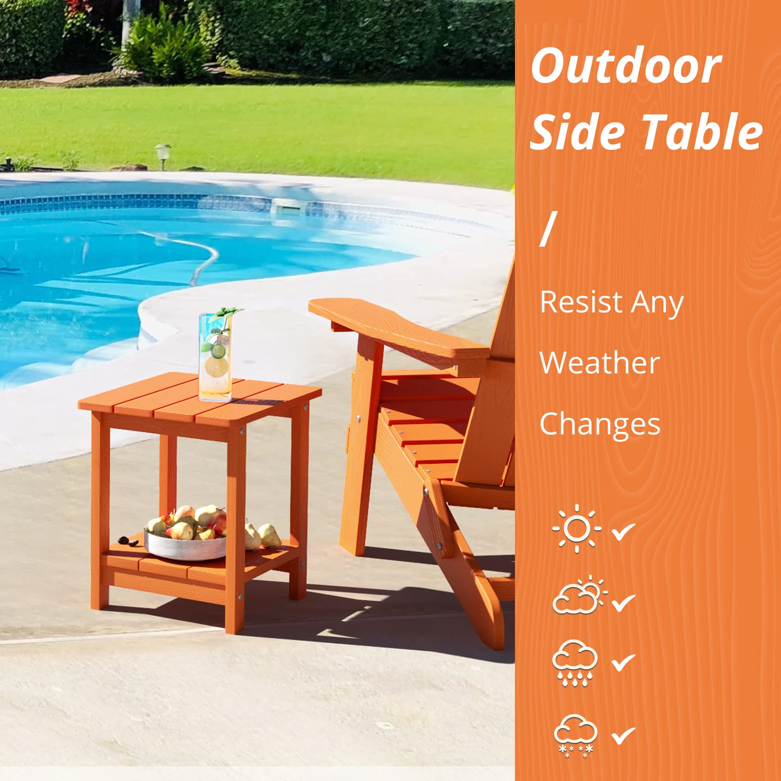 Snapklik.com : Adirondack Outdoor Side Table, 2-Tier Orange HDPS Patio ...