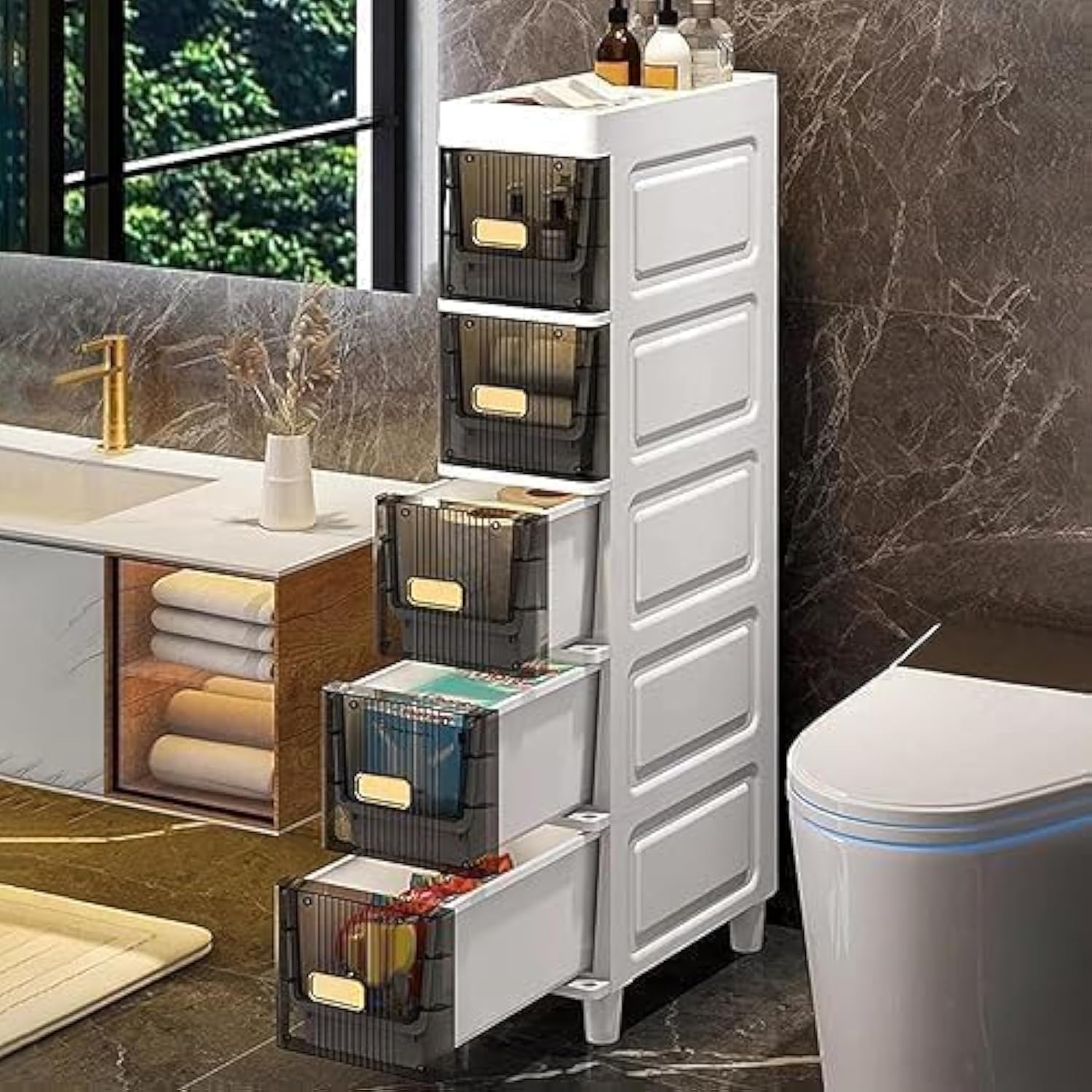 ANTOLE Bathroom Storage Cabinet,Narrow Bathroom Shelf,Slim Bathroom ...