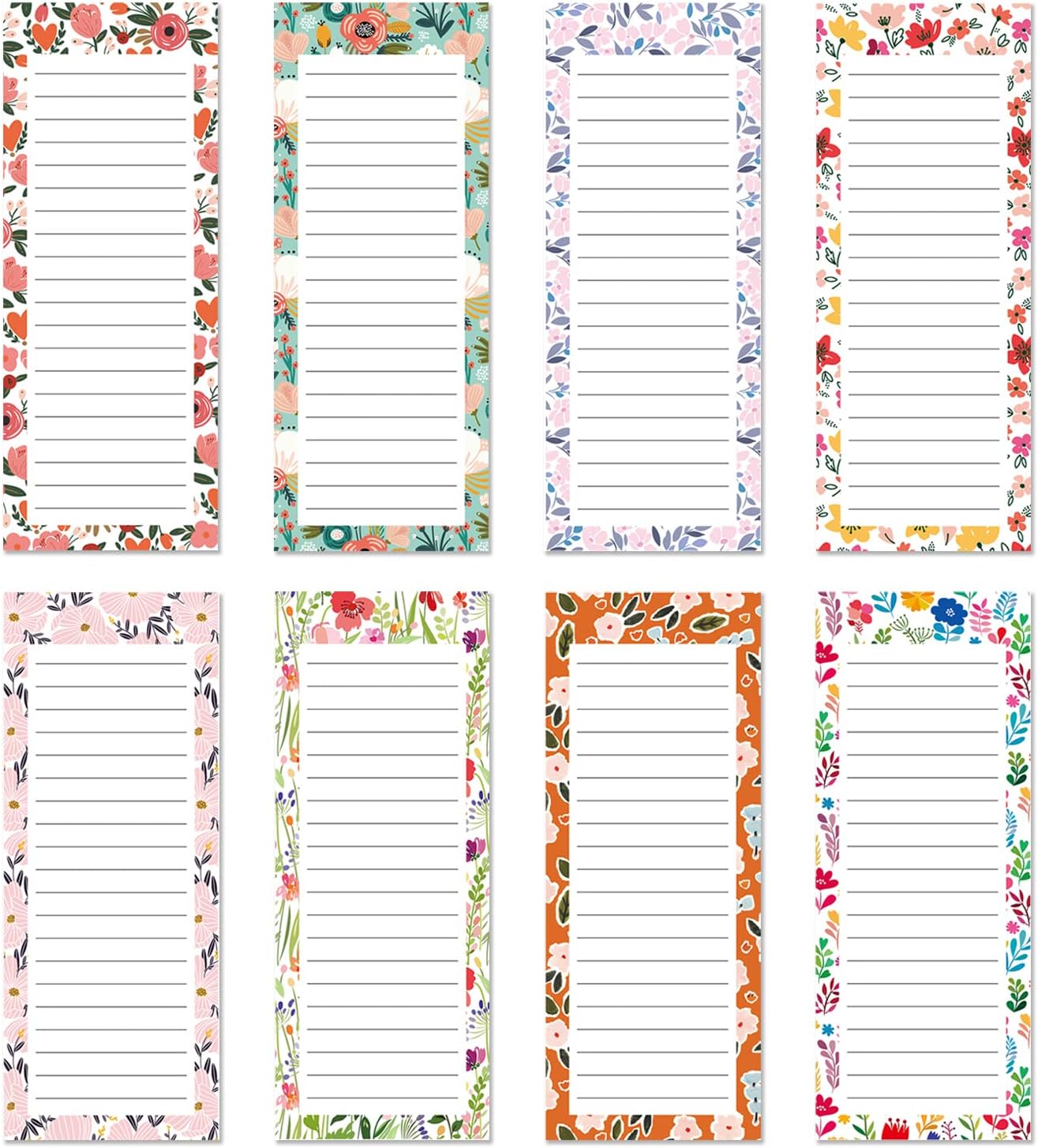 5 Pack Full Magnetic Scandi Romantic Floral Notepads for Fridge with ...