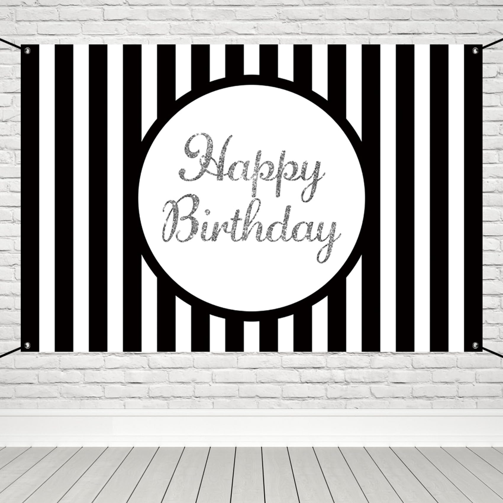Amazon.com: Renaiss 6x3.6ft Happy Birthday Banner Black And White ...