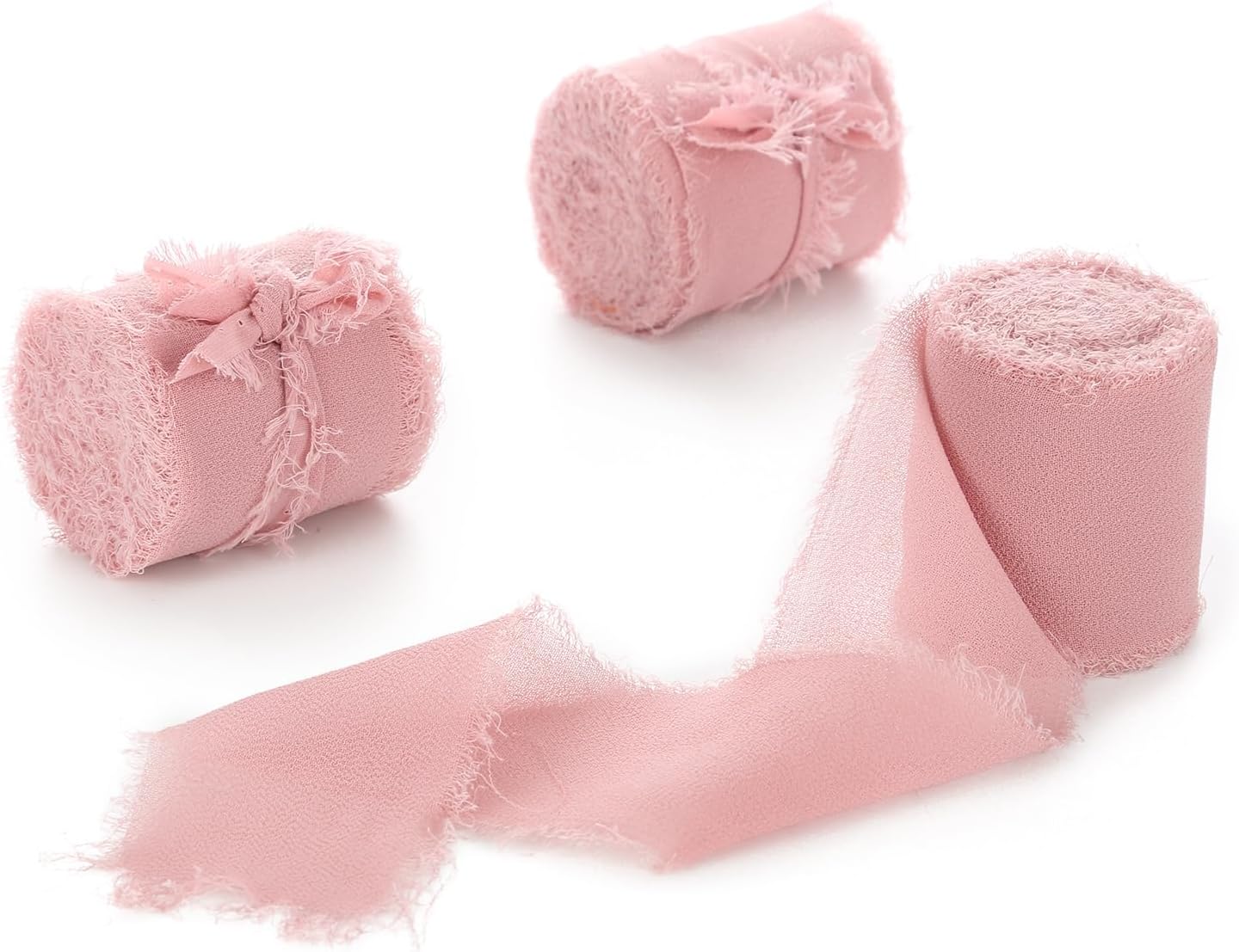 Dusty Rose Chiffon Ribbon 3 Rolls 1.5 inch X 5 Yard Handmade Fringe ...