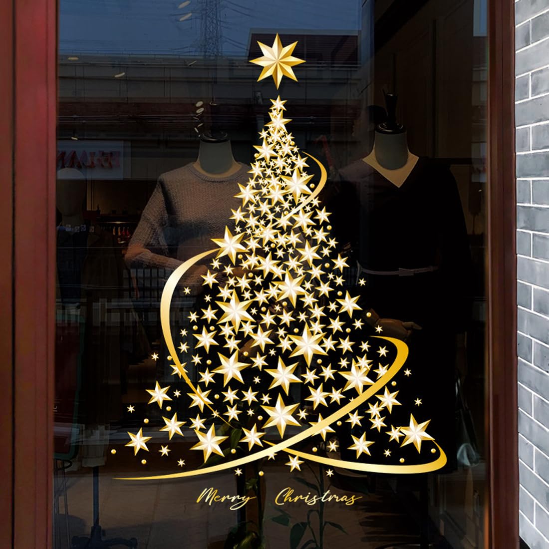 Amazon.com: Cityhermit Golden Christmas Tree Window Clings Stickers for ...