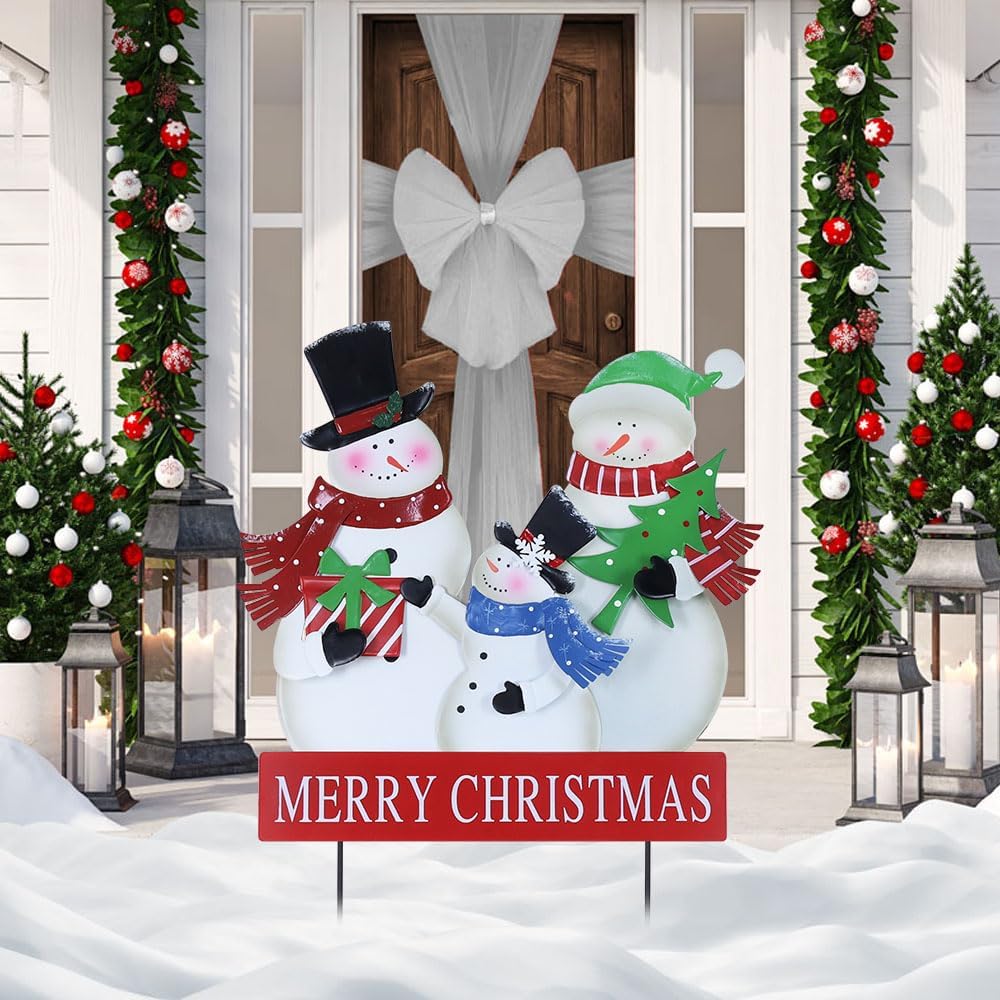 Amazon.com: Gisafai 2 Pcs 6ft Large Metal Christmas Snowman Yard Sign ...