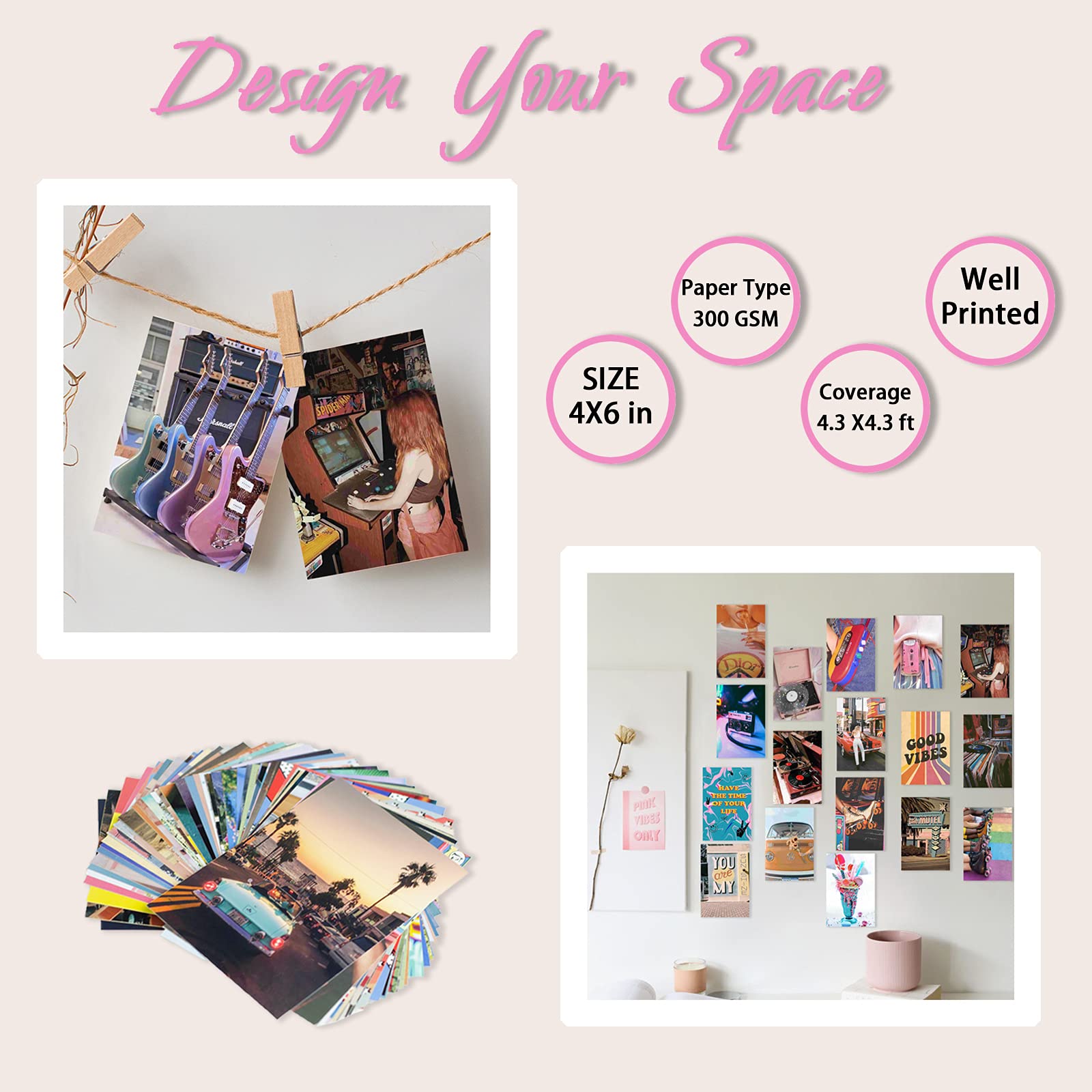 Wall Collage Kit Aesthetic Pictures,60 PCS 4x6 inch Retro 80s photo ...