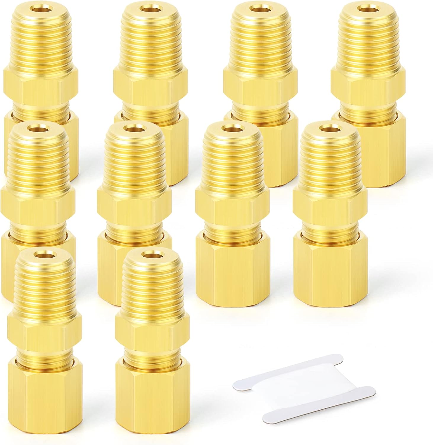 GASHER 10PCS Brass Compression Tube Pipe Fitting Connector, 3/16" Tube ...