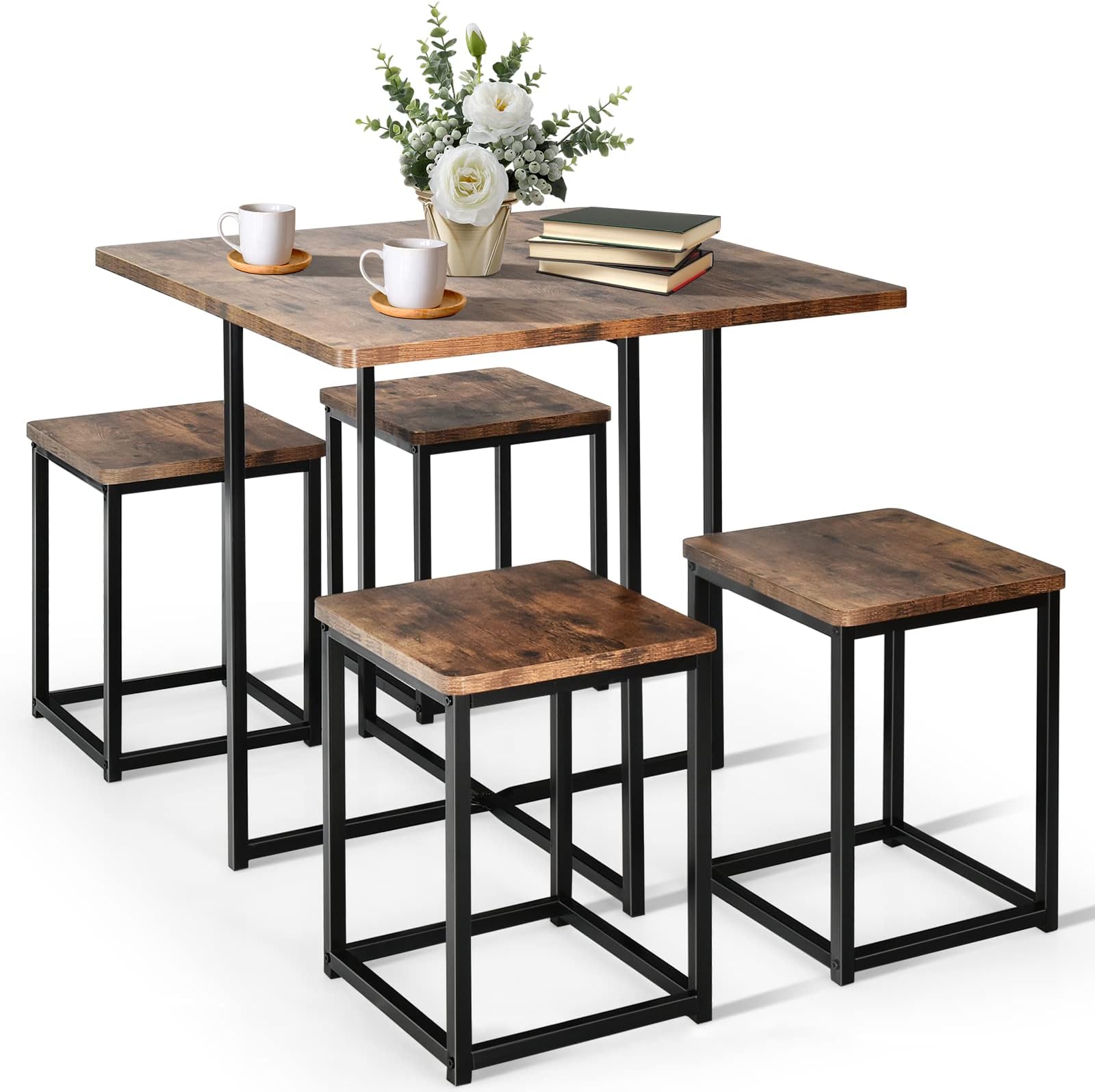 Amazon.com - HOMCOM 5 Piece Dining Table Set, Square Kitchen Table Set ...
