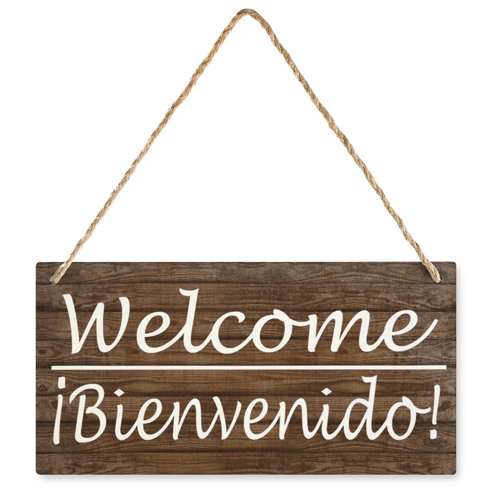 Amazon.com : Wood Decor Sign Welcome Bienvenidos Wood Spanish Sign ...