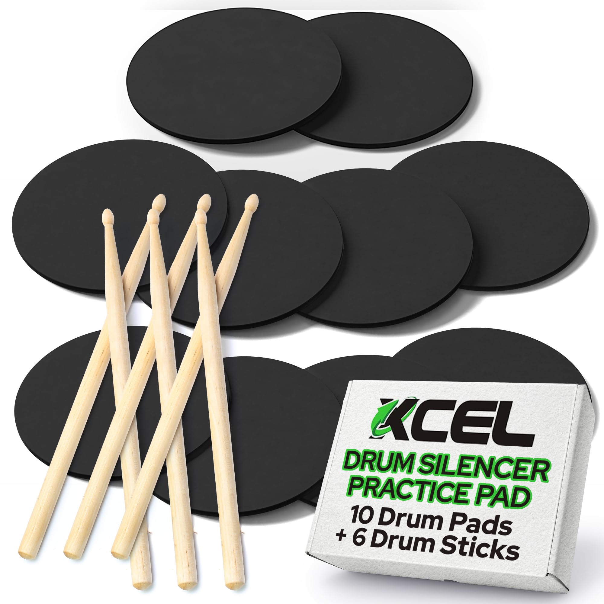 Snapklik.com : XCEL 10 Drum Practice Pads + 6 Drum Sticks - Portable ...