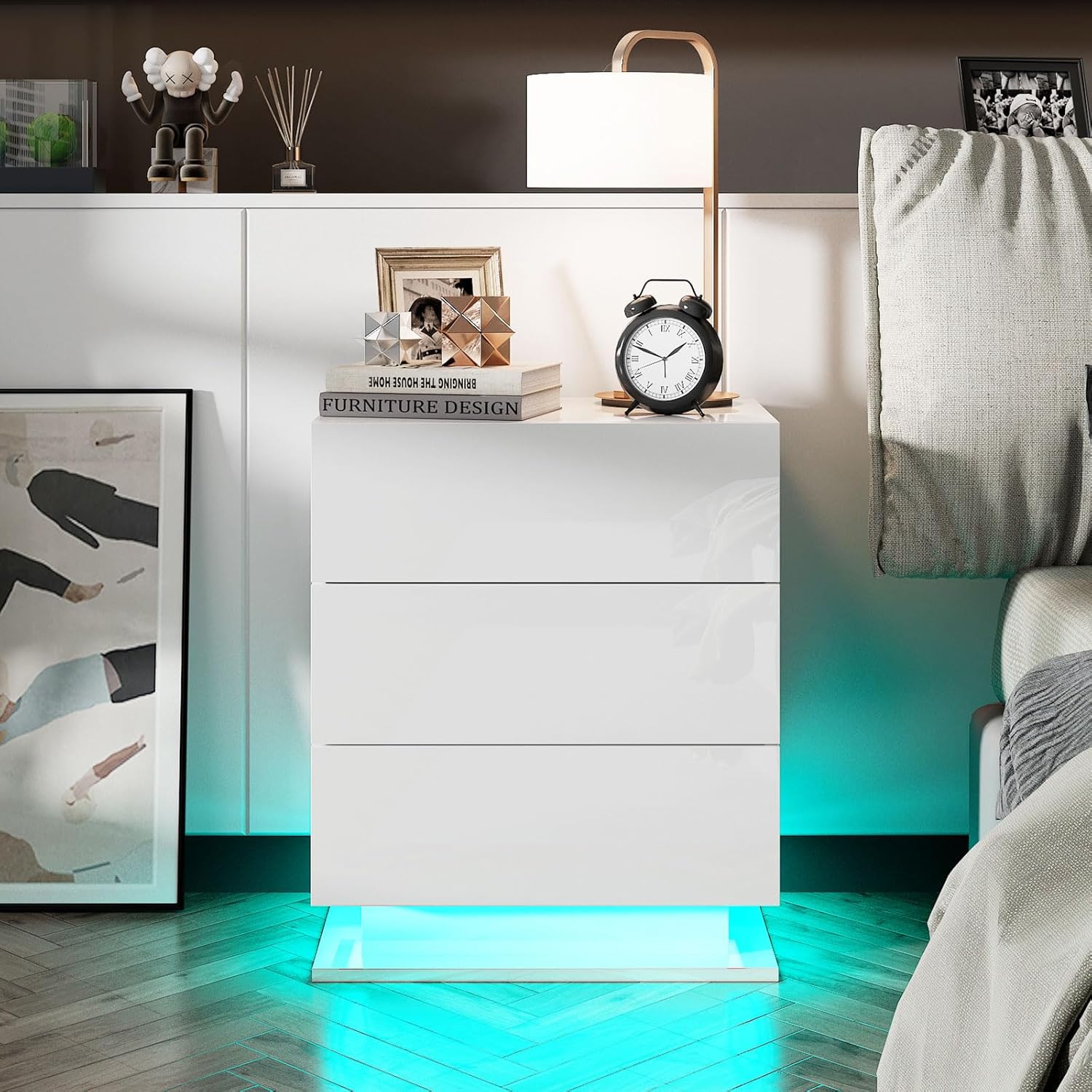 Amazon.com: LED Nightstand Bedside Table with 3 Drawers, Modern High ...
