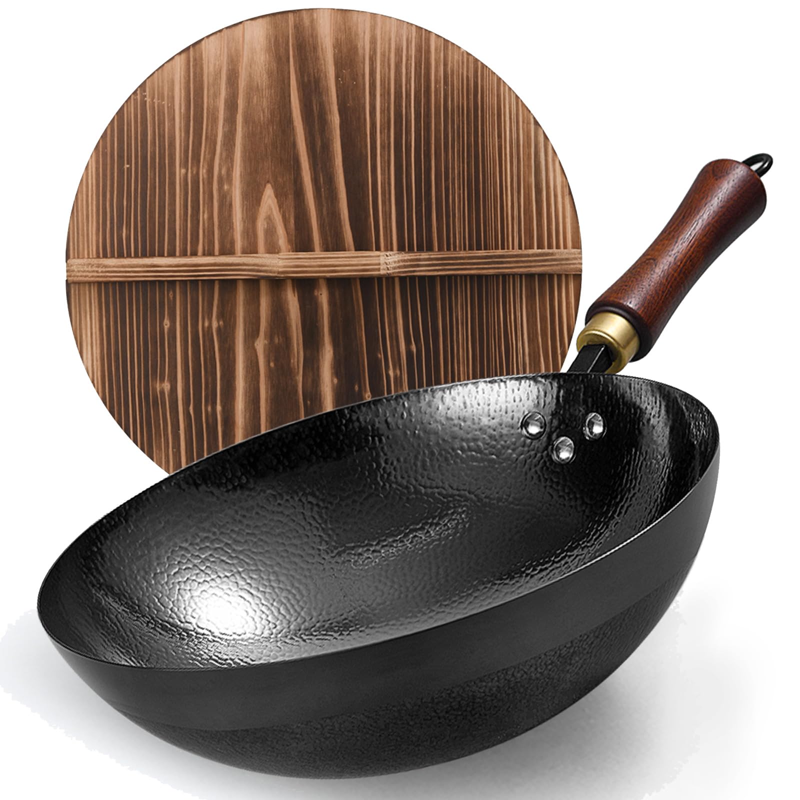 Amazon.com: UMETRE Carbon Steel Wok Pan, 12.6″Woks & Stir-Fry Pans with ...