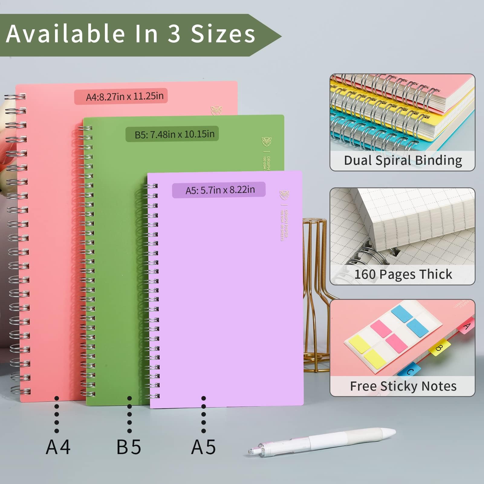 Snapklik.com : EMSHOI B5 Graph Spiral Notebook 2-Pack, 640 Pages 100GSM ...