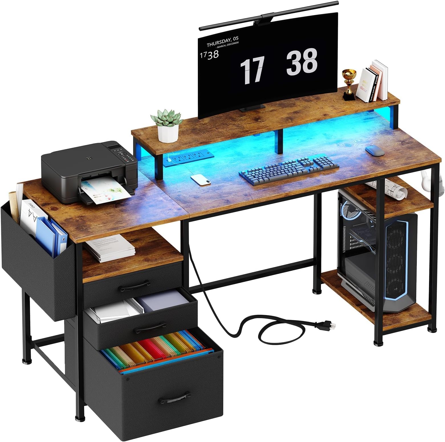 Amazon.com: ODK Computer Desk with Drawers, 63 Inch Office Desk with ...