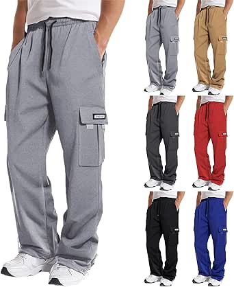 Amazon.com: Mens Cargo Sweatpants Open Bottom Baggy Athletic Pants ...