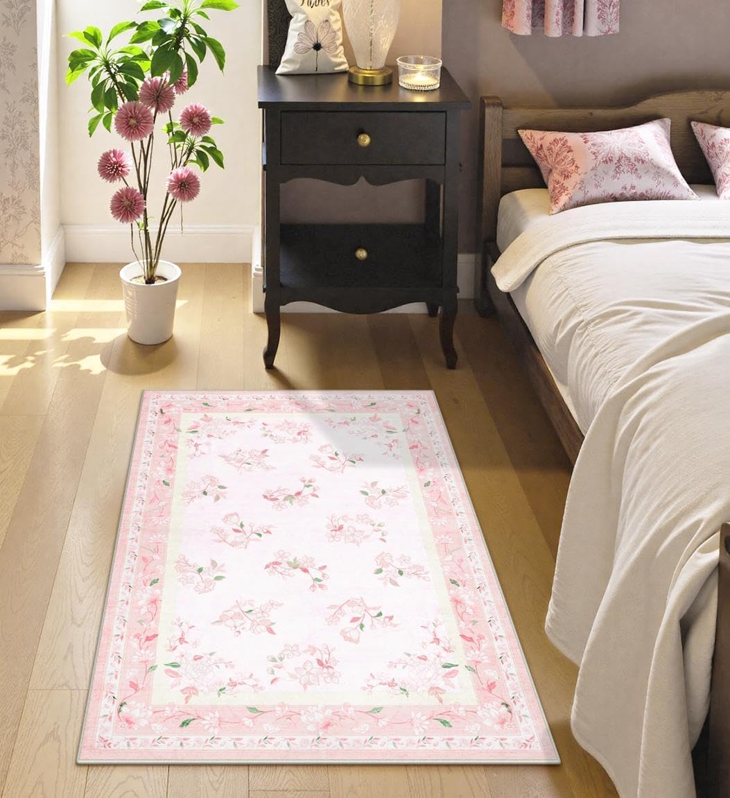 Amazon.com: LIVEBOX Floral Pink Washable Entryway Rug, 2x3 Boho ...