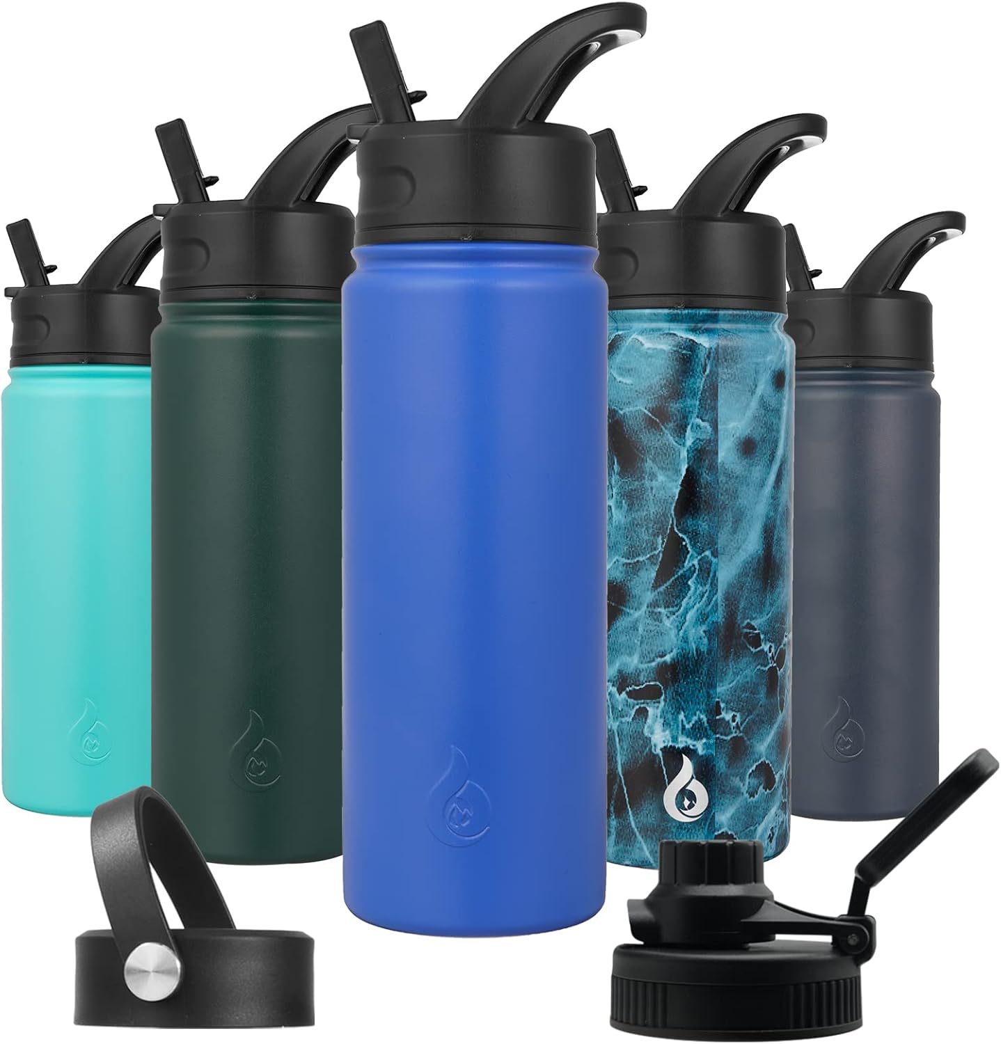 BJPKPK Botellas de agua aisladas con tapa con pajilla, botella de agua ...