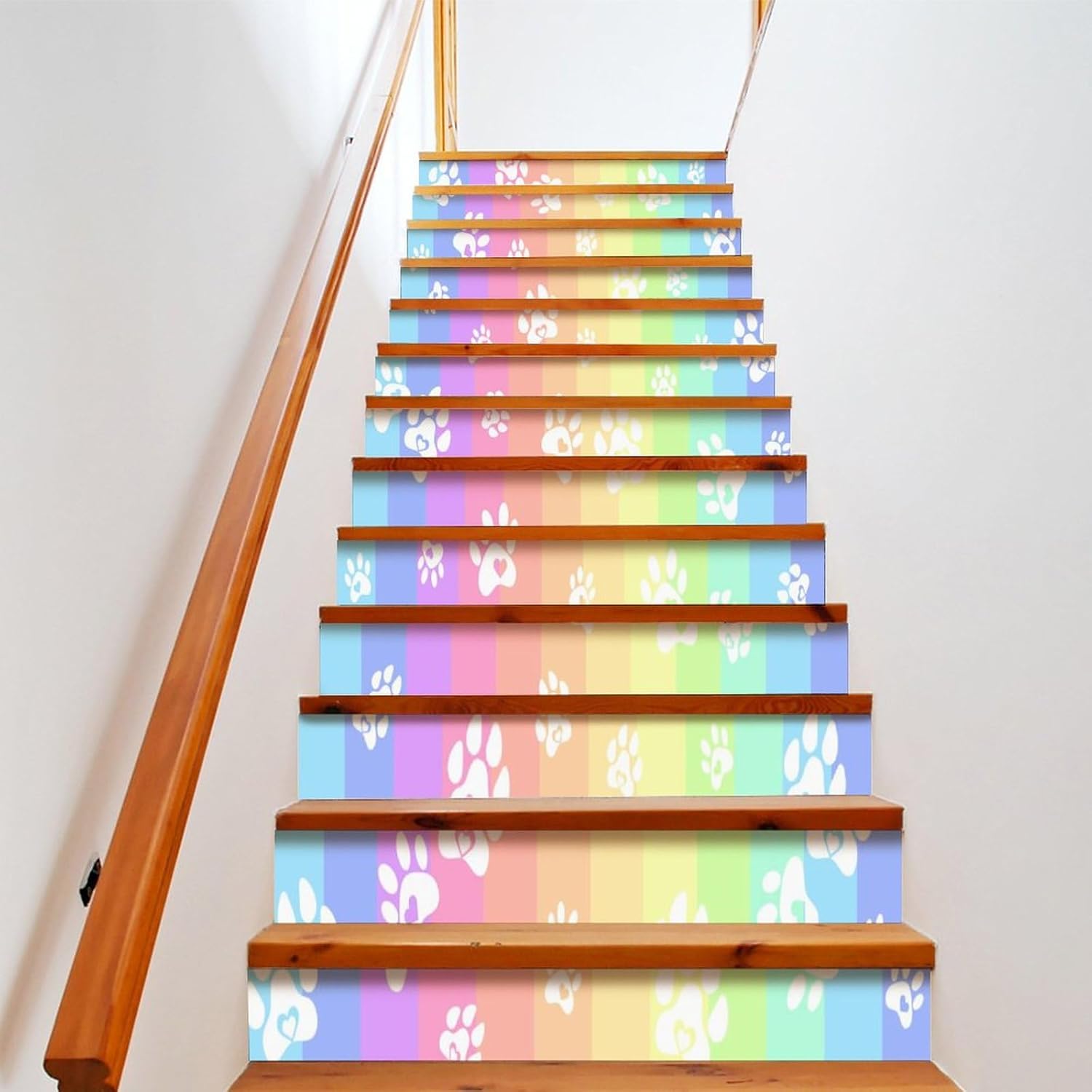 Amazon.com: White Dog Paws Rainbow Stair Stickers Cartoon Heart Design ...