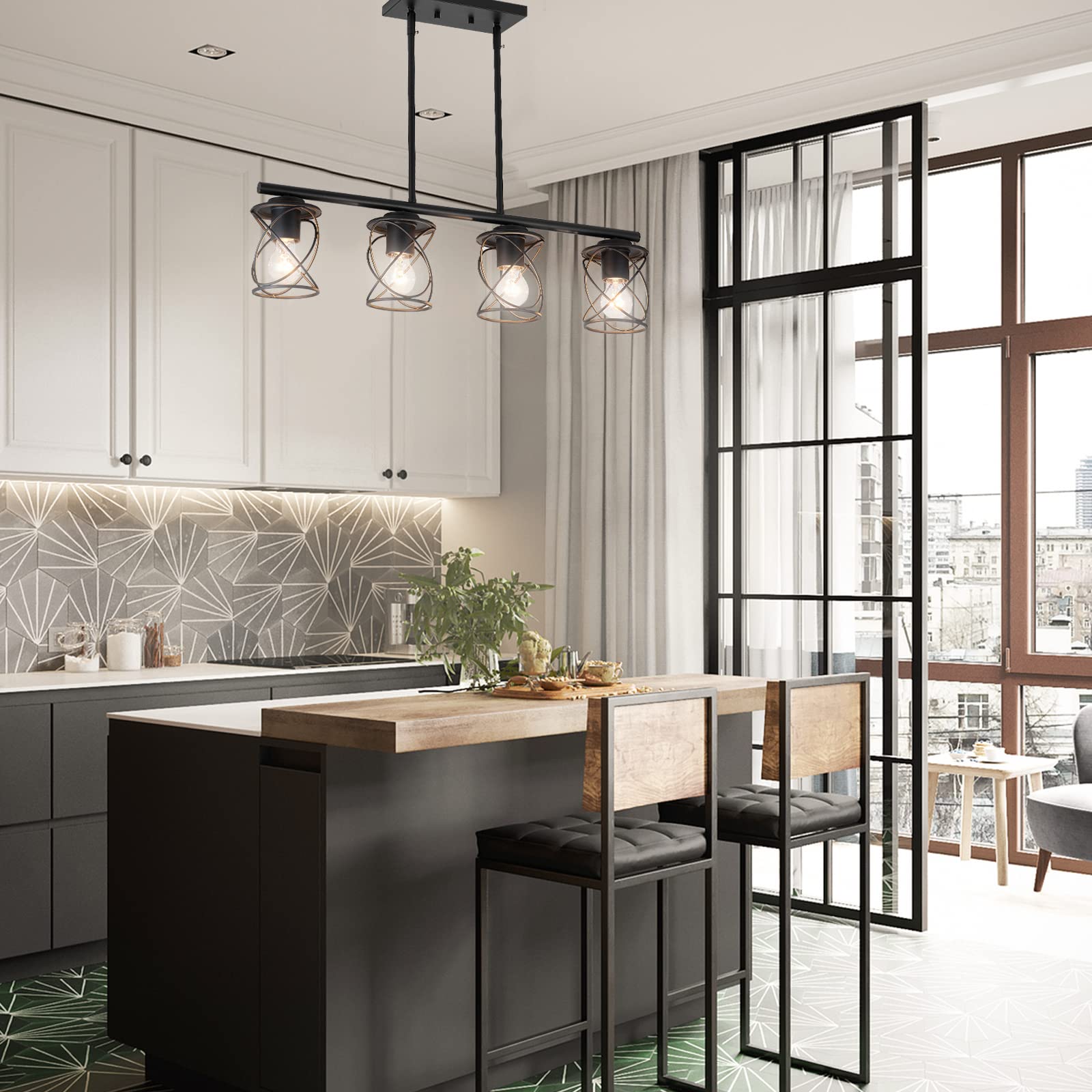 Rod Iron Kitchen Island Lighting 48.5"L Zamora 3 Lt Kitchen Island
