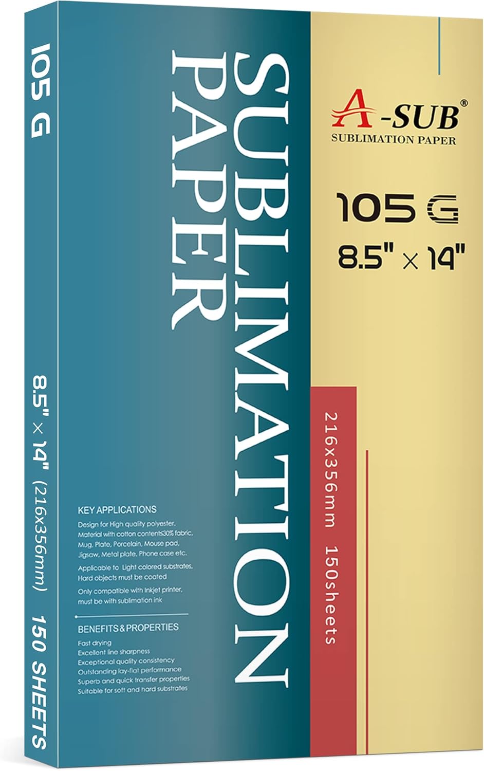 Amazon.com: A-SUB Sublimation Paper- 150 Sheets Heat Transfer Paper 8.5x14 inch Compatible with ...