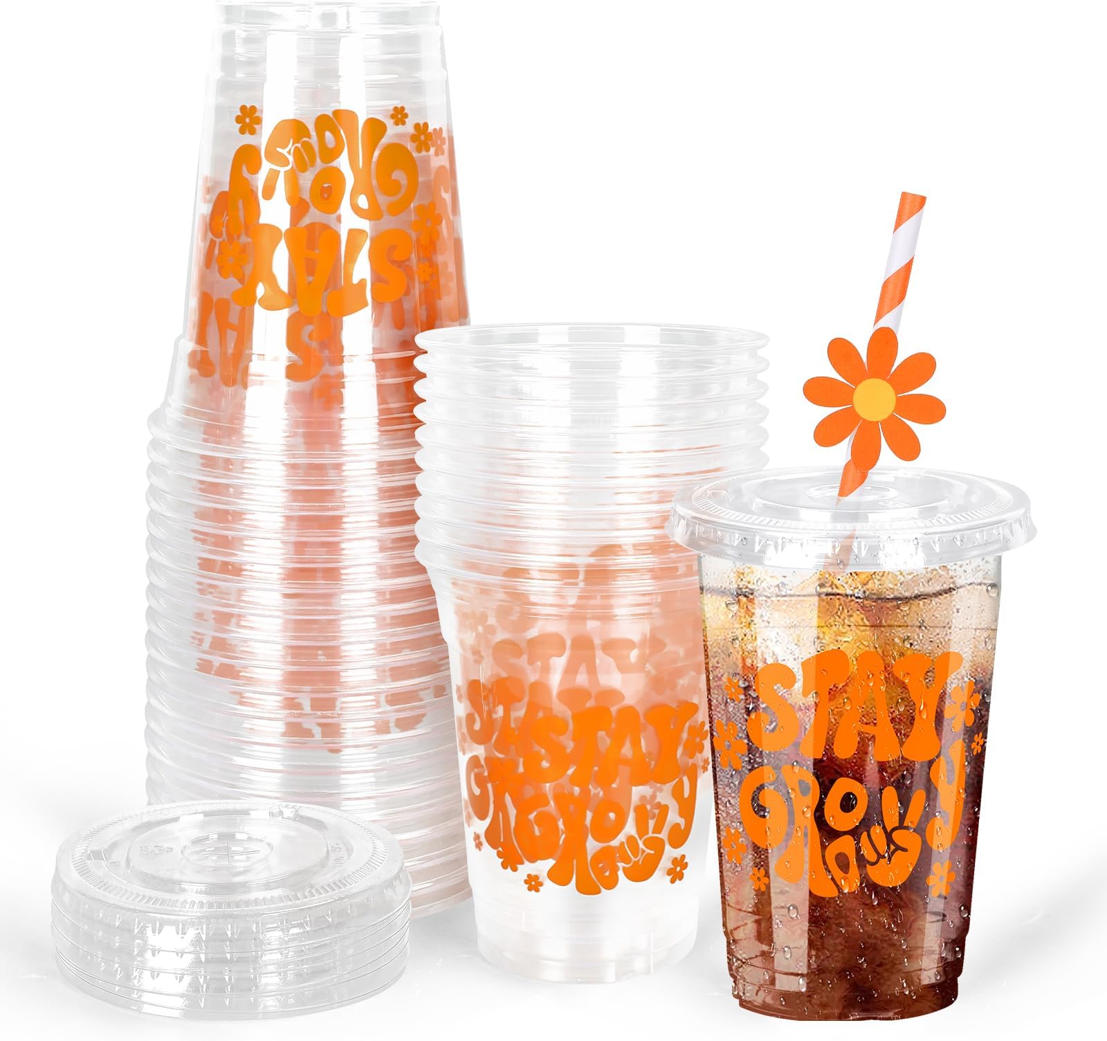 Amazon.com: AimFun Daisy Groovy Plastic Cups Pink Orange Flower Party ...