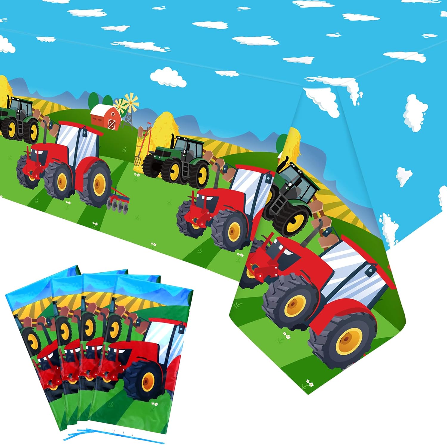 Amazon.com: KEFAN 4 Pieces Farm Tractor Tablecloth, Plastic Table Cover ...