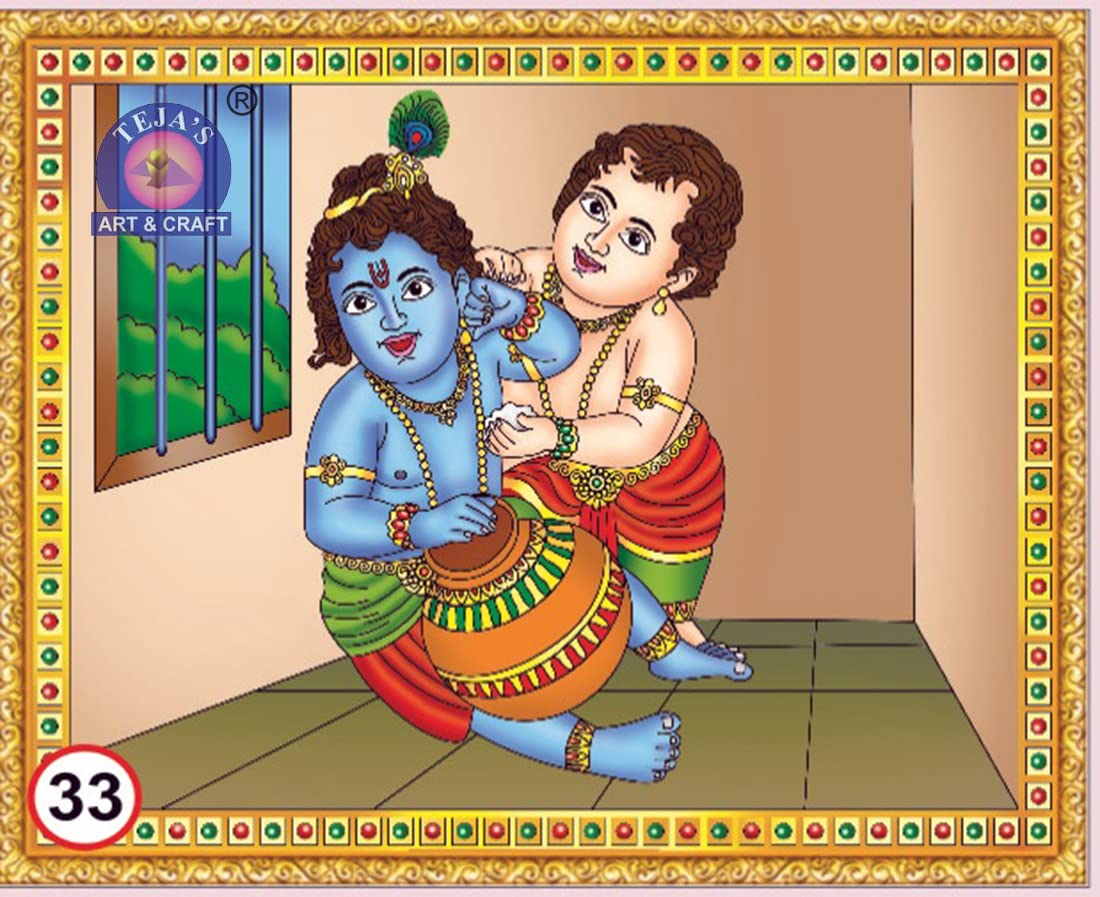 Teja's DIY - Glass Painting Kit, Little Krishna with Balarama, Medium (6x8 inch), Design No. 33 ...