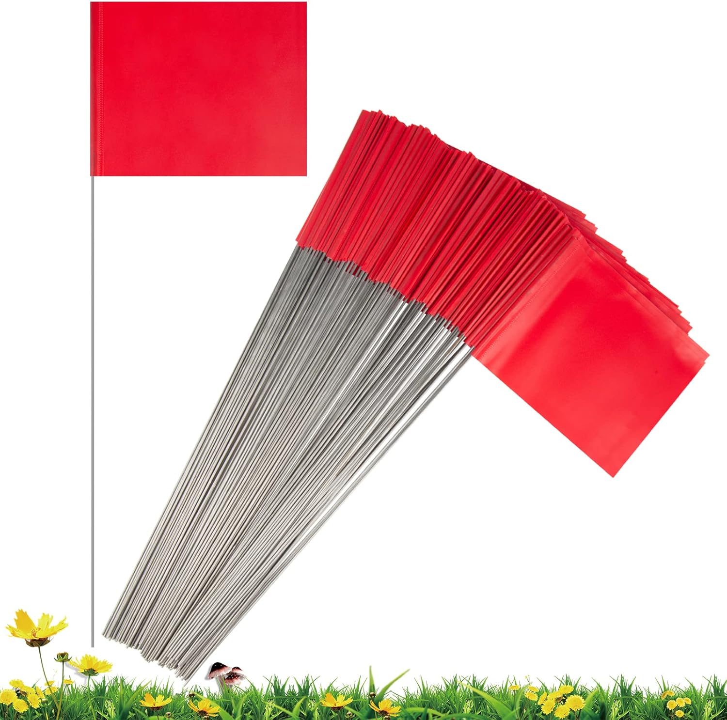 Amazon.com : IKAYAS 100 Pack Red Marking Flags - 4 * 5 * 15 Inch PVC ...