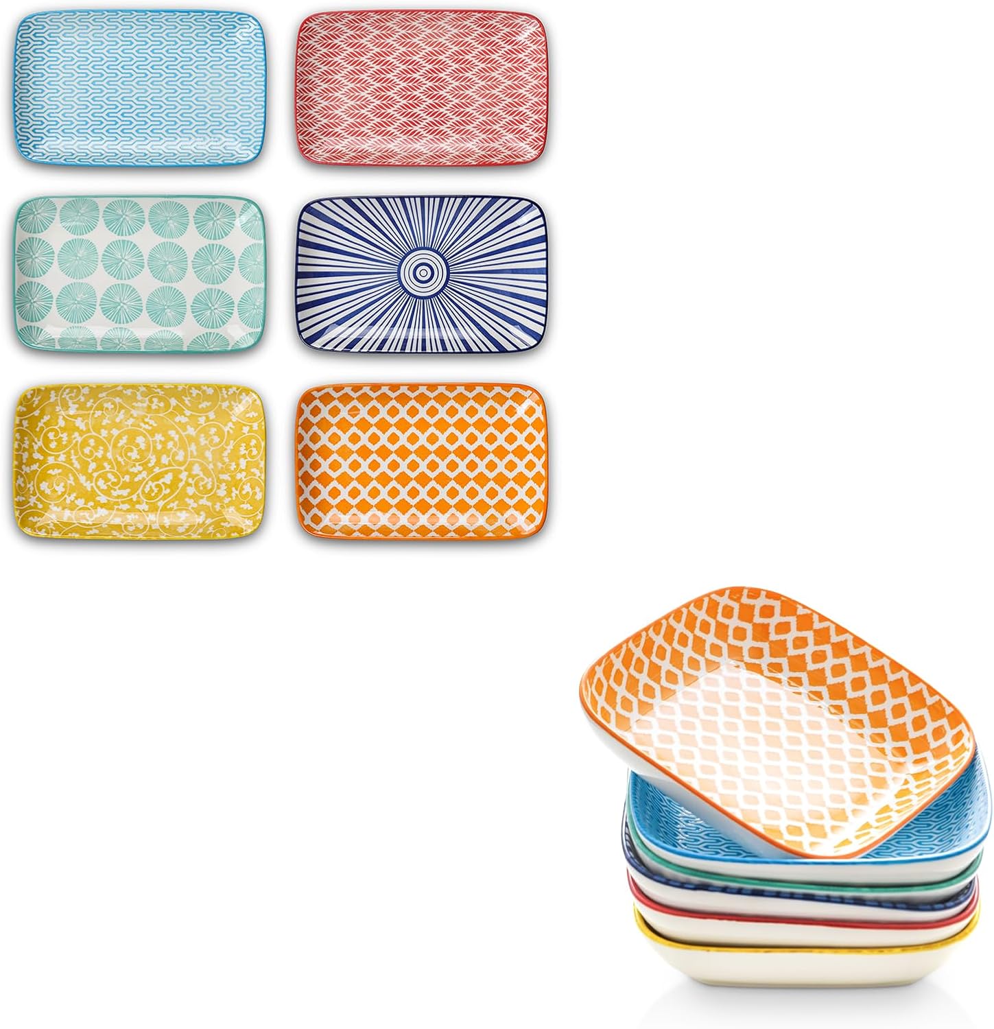 Amazon.com | Selamica Ceramic 8 Inch Rectangular Salad Plates + 8 Inch ...