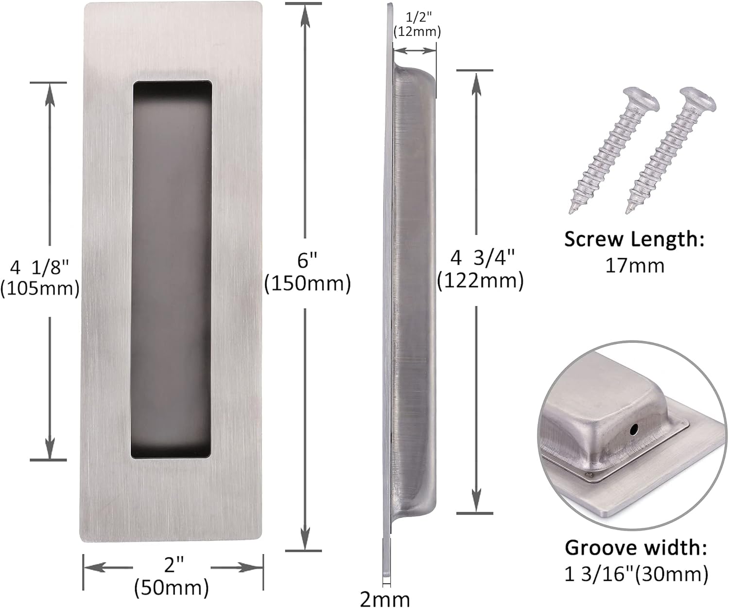 Stainless Steel Sliding Door Pull Handle, 2 Pack Flush Finger Pulls for ...