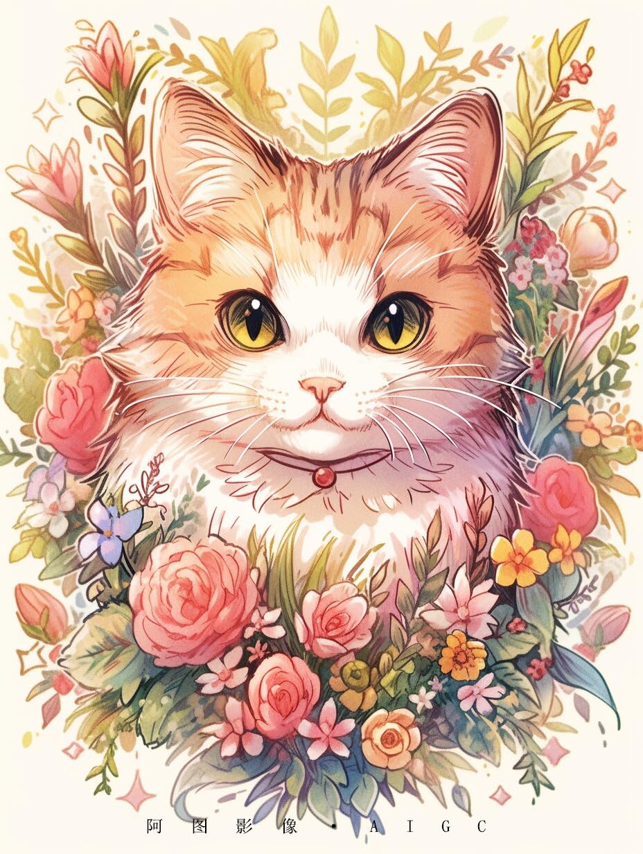 Lindo Gato Entre Flores Lindo Gato Azul Dibujos Animados Gatito Sobre