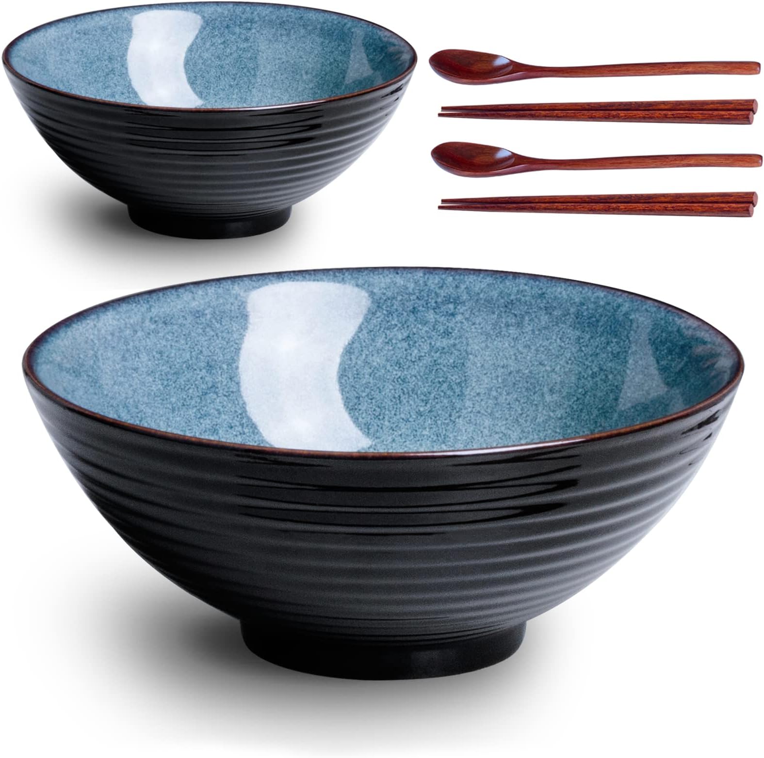 Amazon.com: Ceramic Ramen Bowl Set - 8 Piece- Large White 40 oz ...