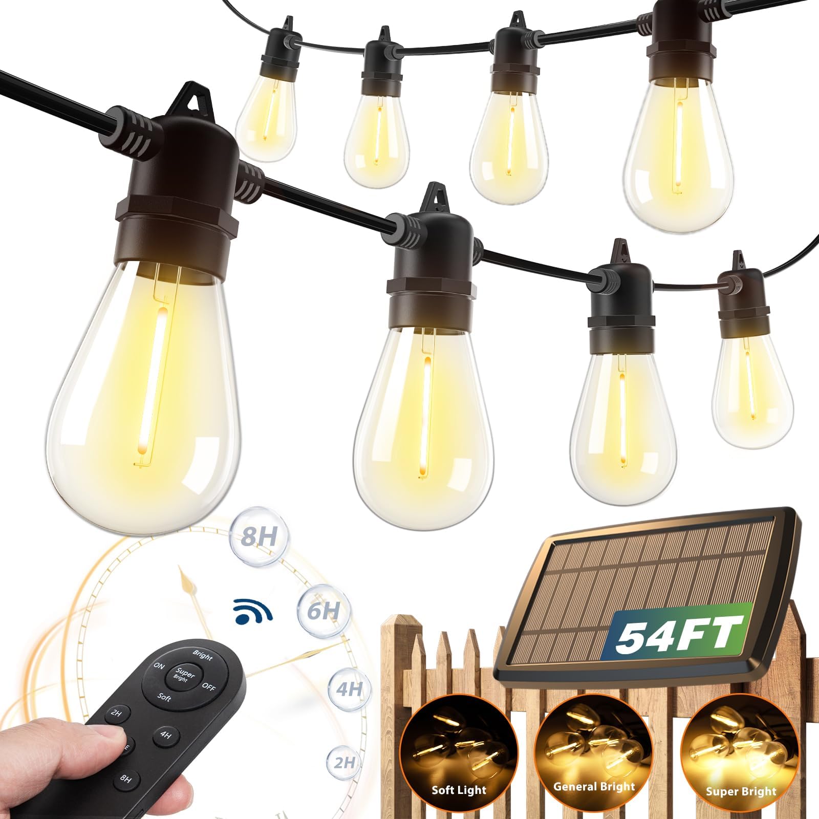 Foxlux Solar String Lights - 48 ft LED Outdoor String Lights ...