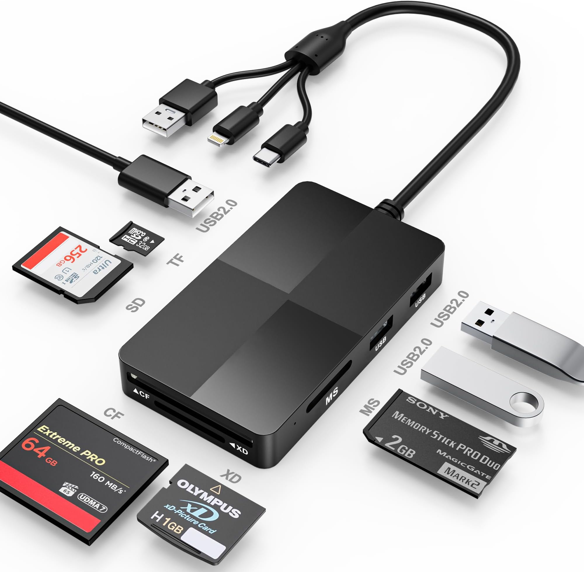 Amazon.com: XD/MS/TF/CF/SD Card Reader for iPhone, 8 in 1 Multi Memory ...