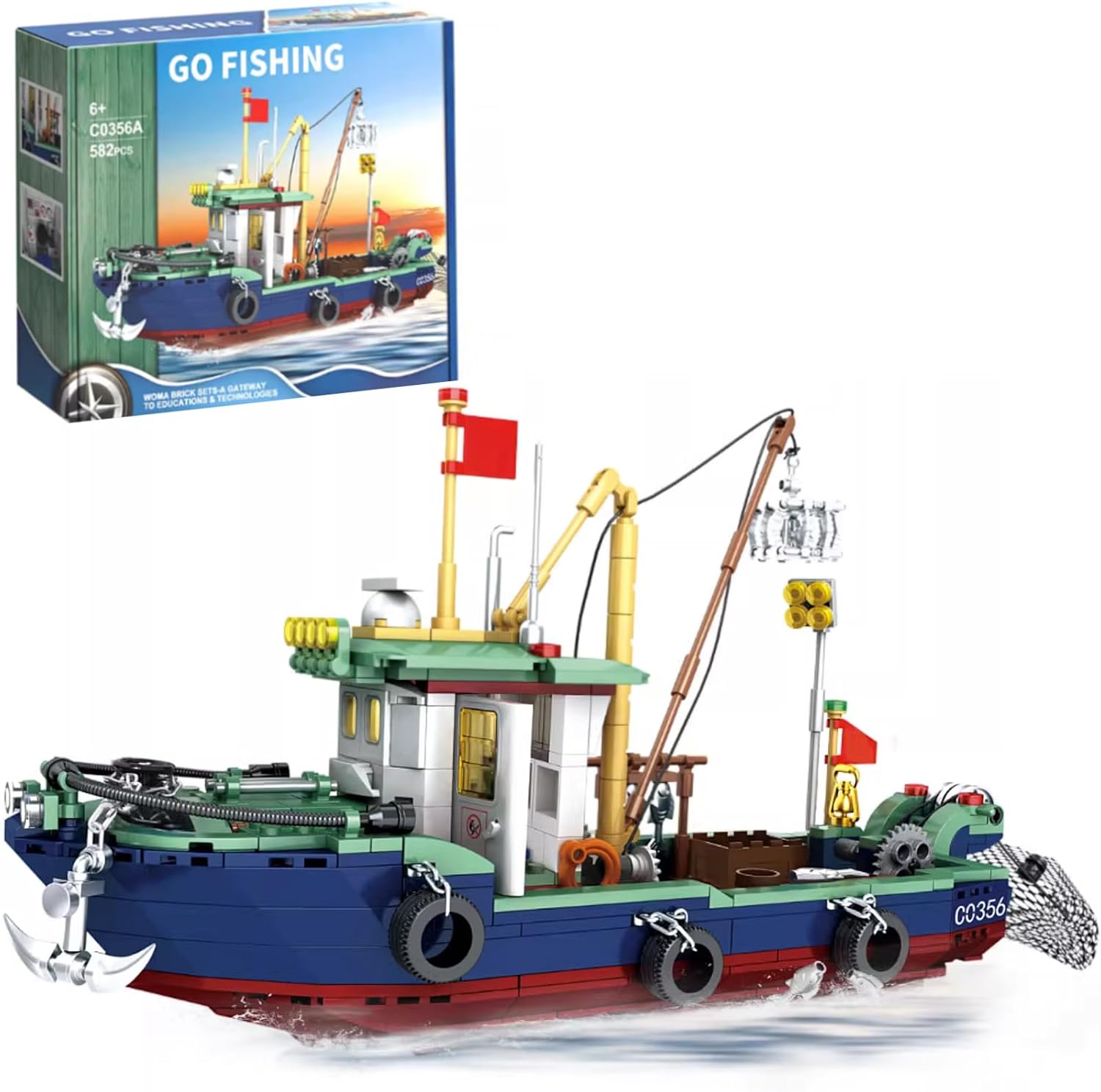 Amazon.com: Vziimo Fishing Boat Building Blocks Sets, City Marine Theme ...