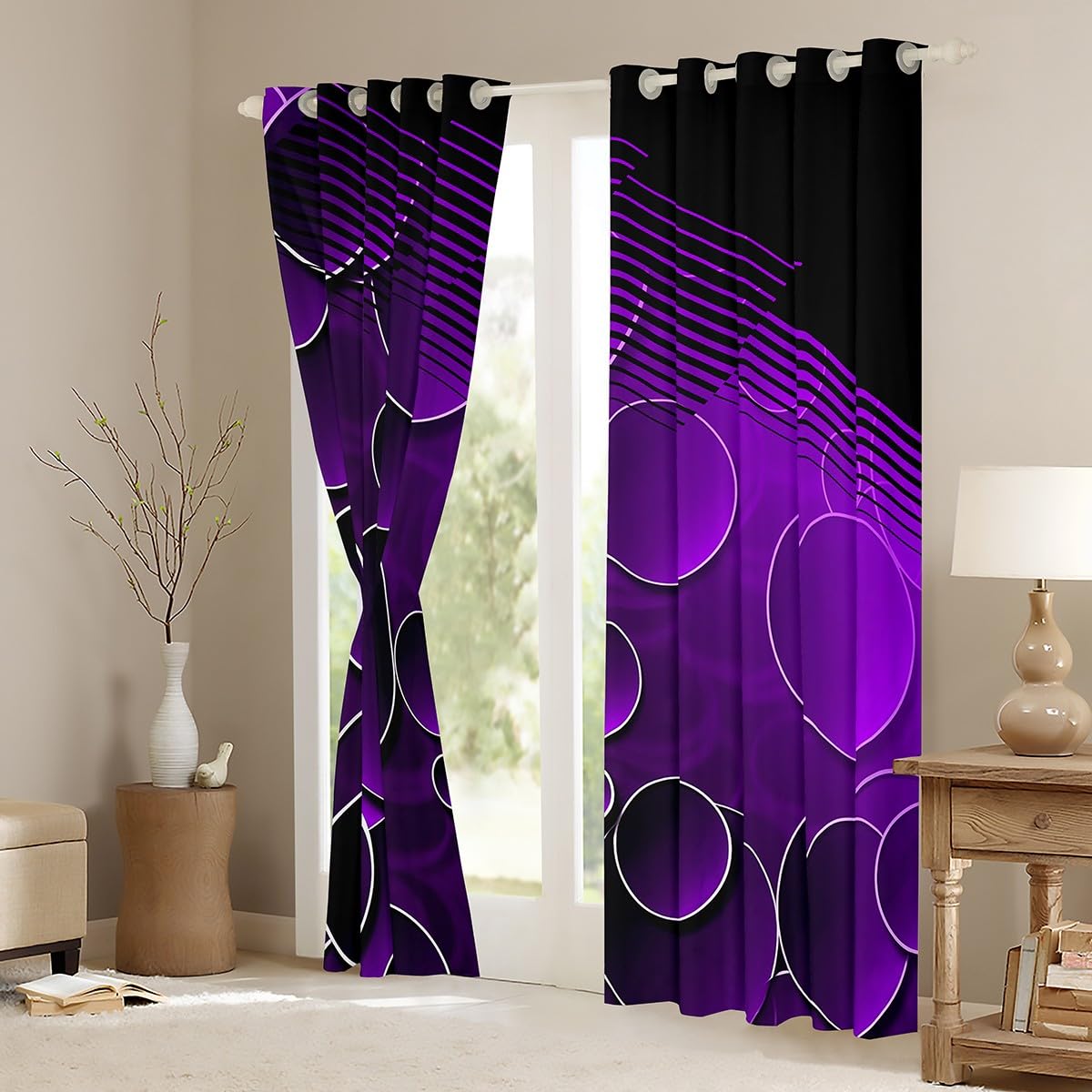 Cortinas Moradas Y Negras Cortina Opacante Ojales Efecto Aterciopelado