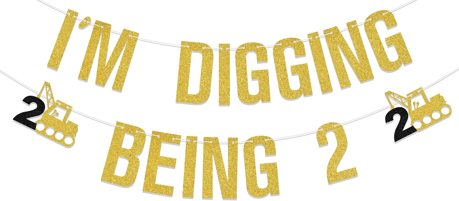 Amazon.com: I'm Digging Being 2 Banner, Construction 2nd Birthday ...