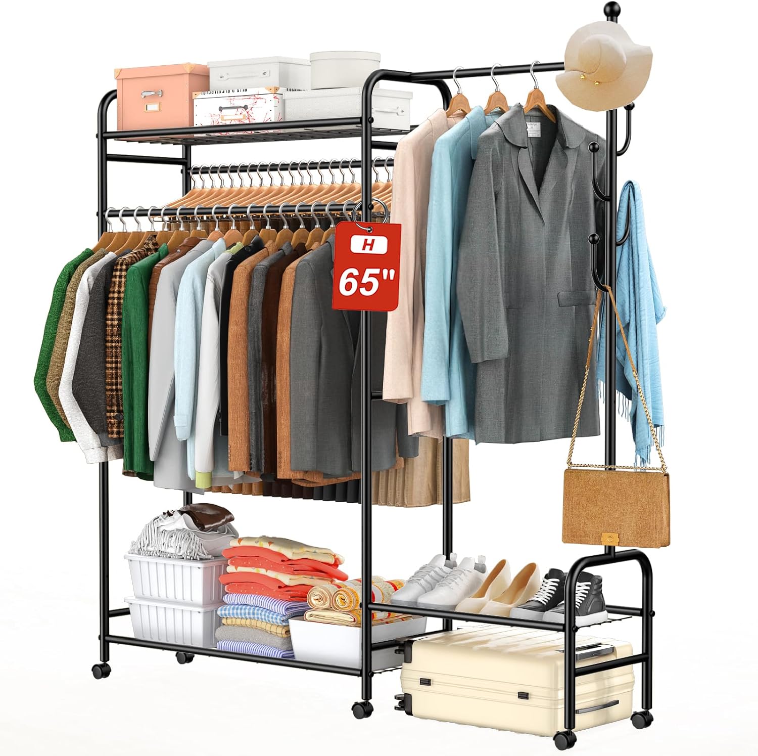 Amazon.com: FYBEE 3-In-1 Clothes Racks For Hanging Clothes with Coat ...