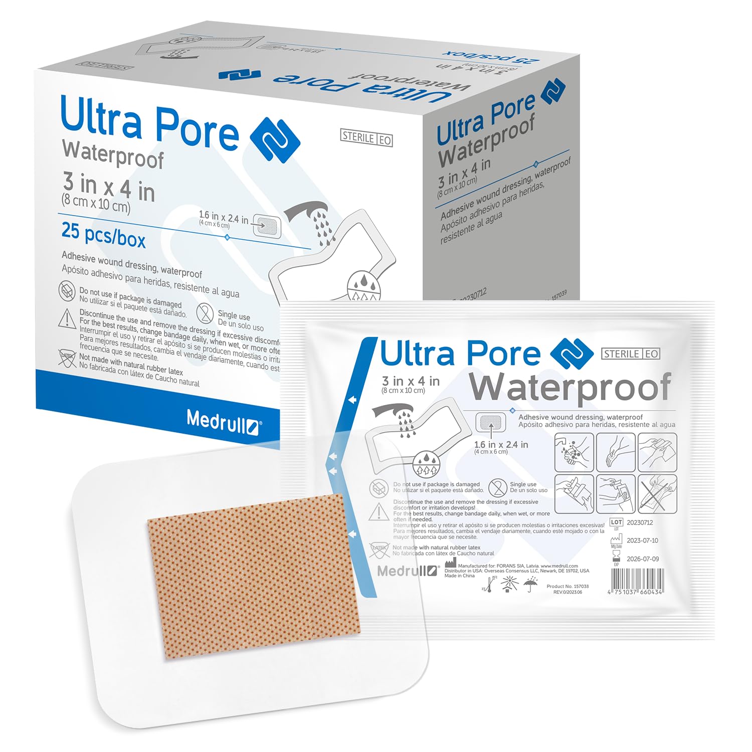 Amazon.com: Medrull Sterile Waterproof Wound Dressing 3 x 4 Ultra Pore ...