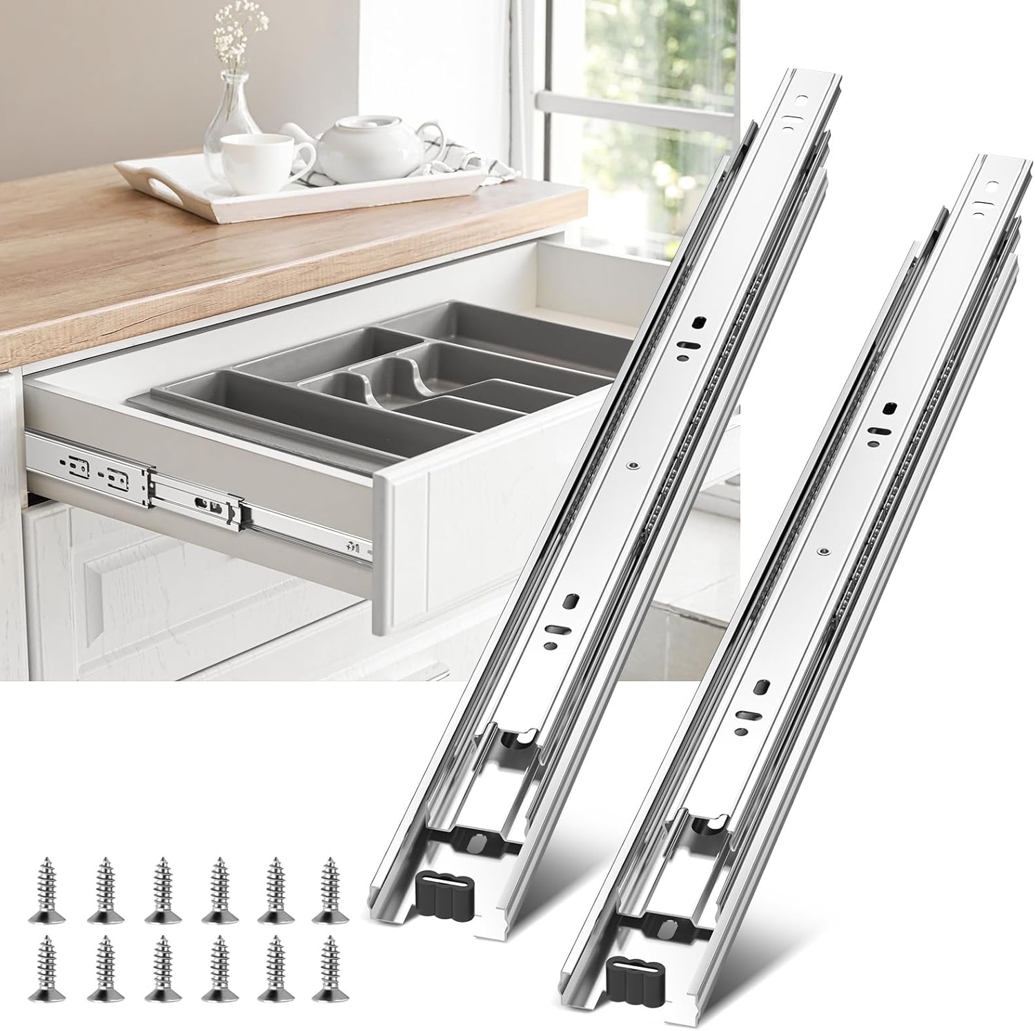 HOSOM 6 Pairs Soft Close Drawer Slides, 20 Inch Ball Bearing Full ...