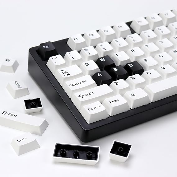 KBDiy Bow PBT Double Shot Keycap Set,174 Keys White and Black Custom ...
