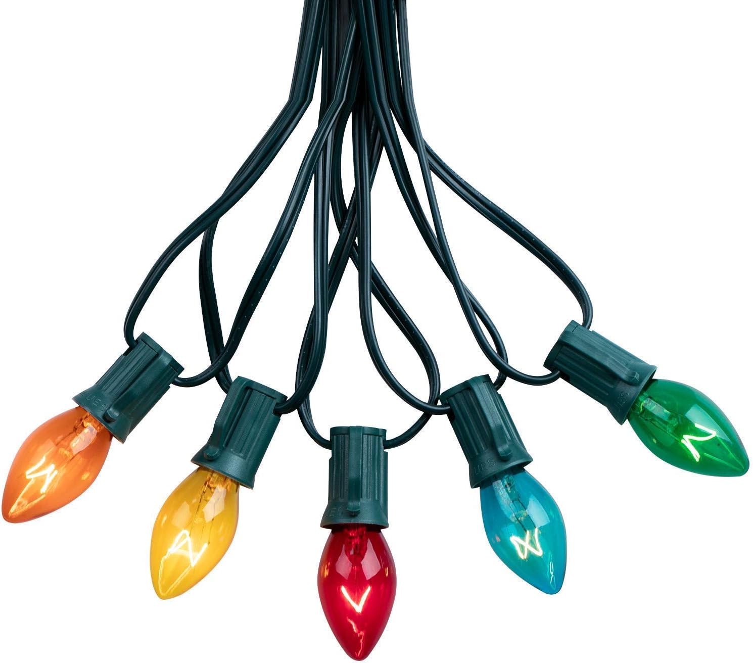 C7 Multicolor Christmas String Light Set, 25ft Vintage Christmas Tree ...