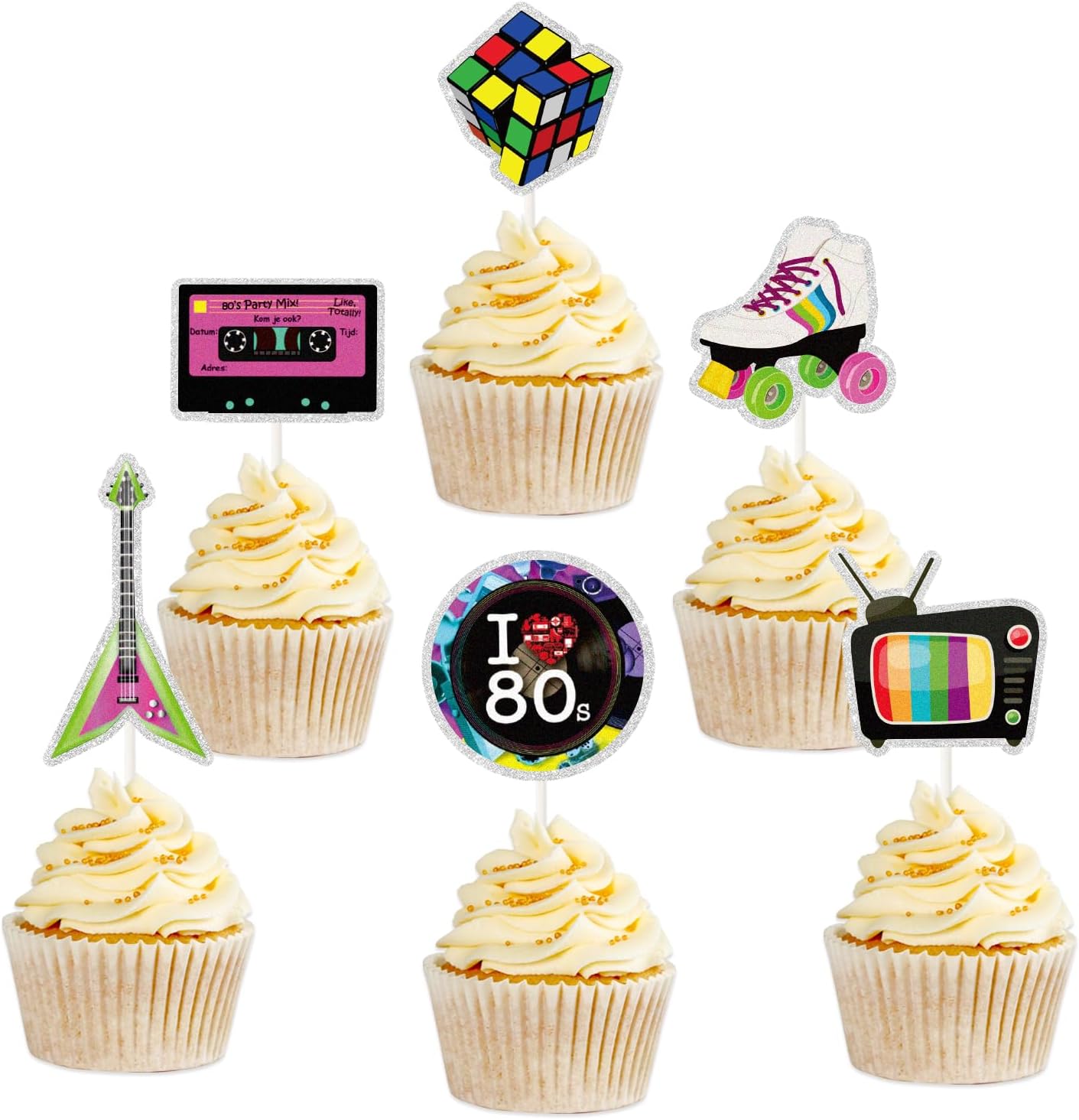 18pcs Glitter Dessert Cupcake Toppers,Back To The 80s Picks Cupcake ...