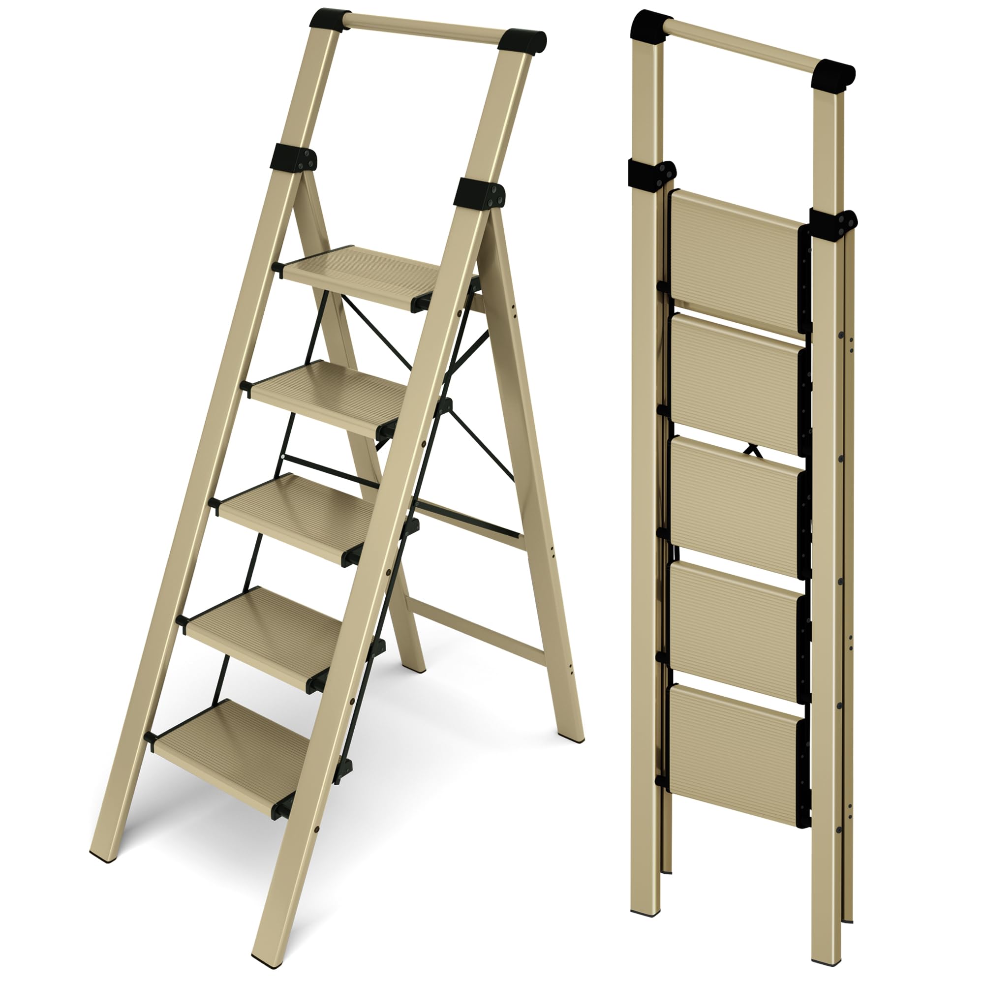 HillhutApex 5 Step Foldable Aluminum Step Ladder with Handgrip, Anti ...