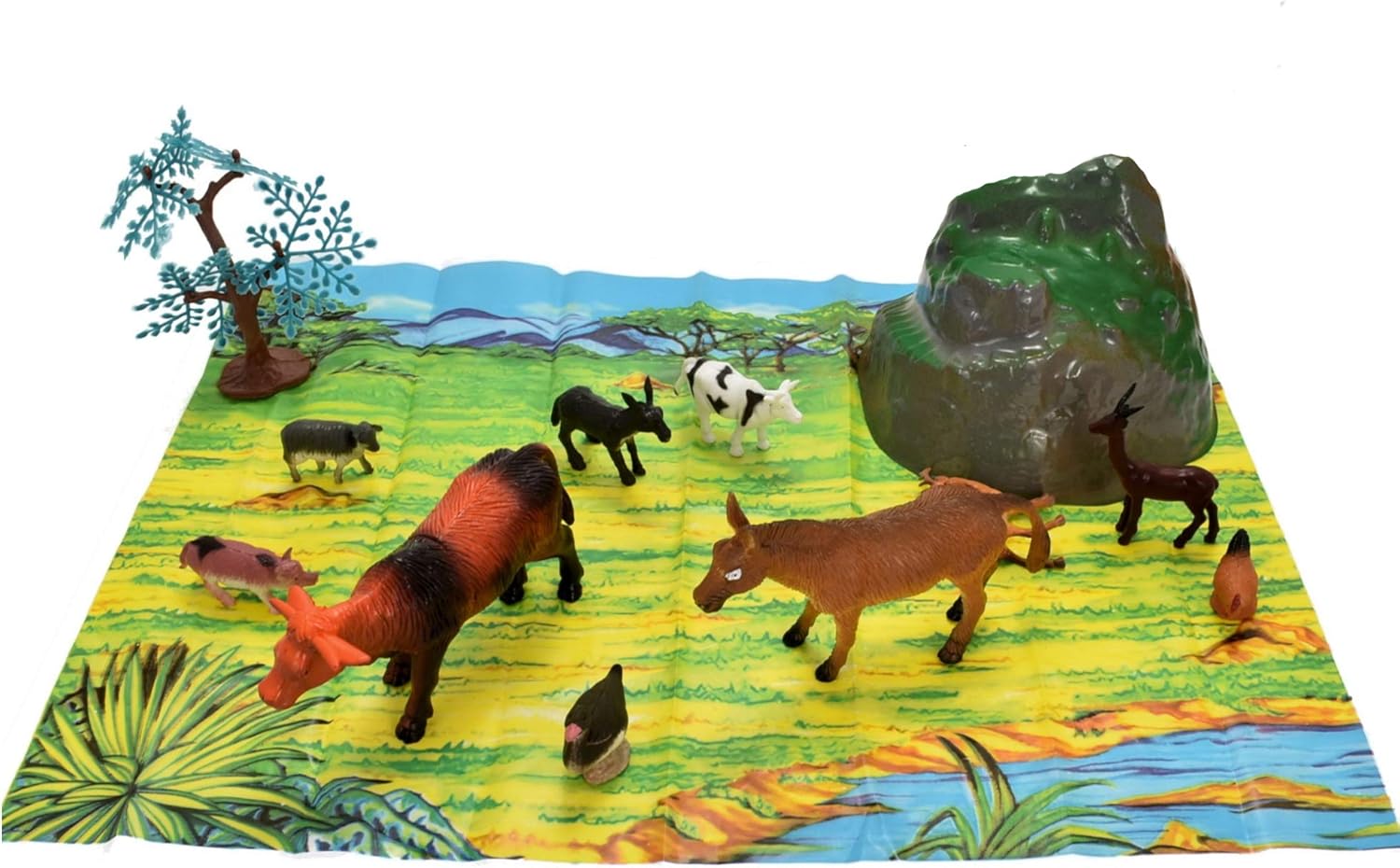 KandyToys 18 Piece Farm Animal Play Set in Tub – Farming Playset with ...