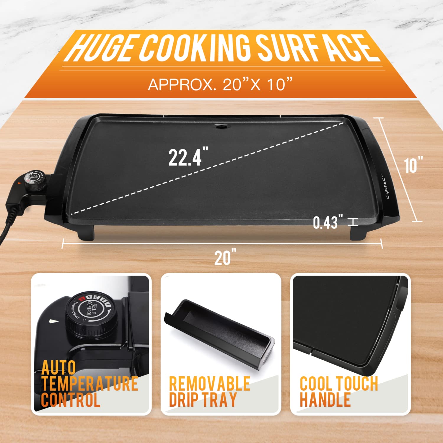 Aigostar Electric Griddle Nonstick Pancake Griddle 1500W 8-Serving ...