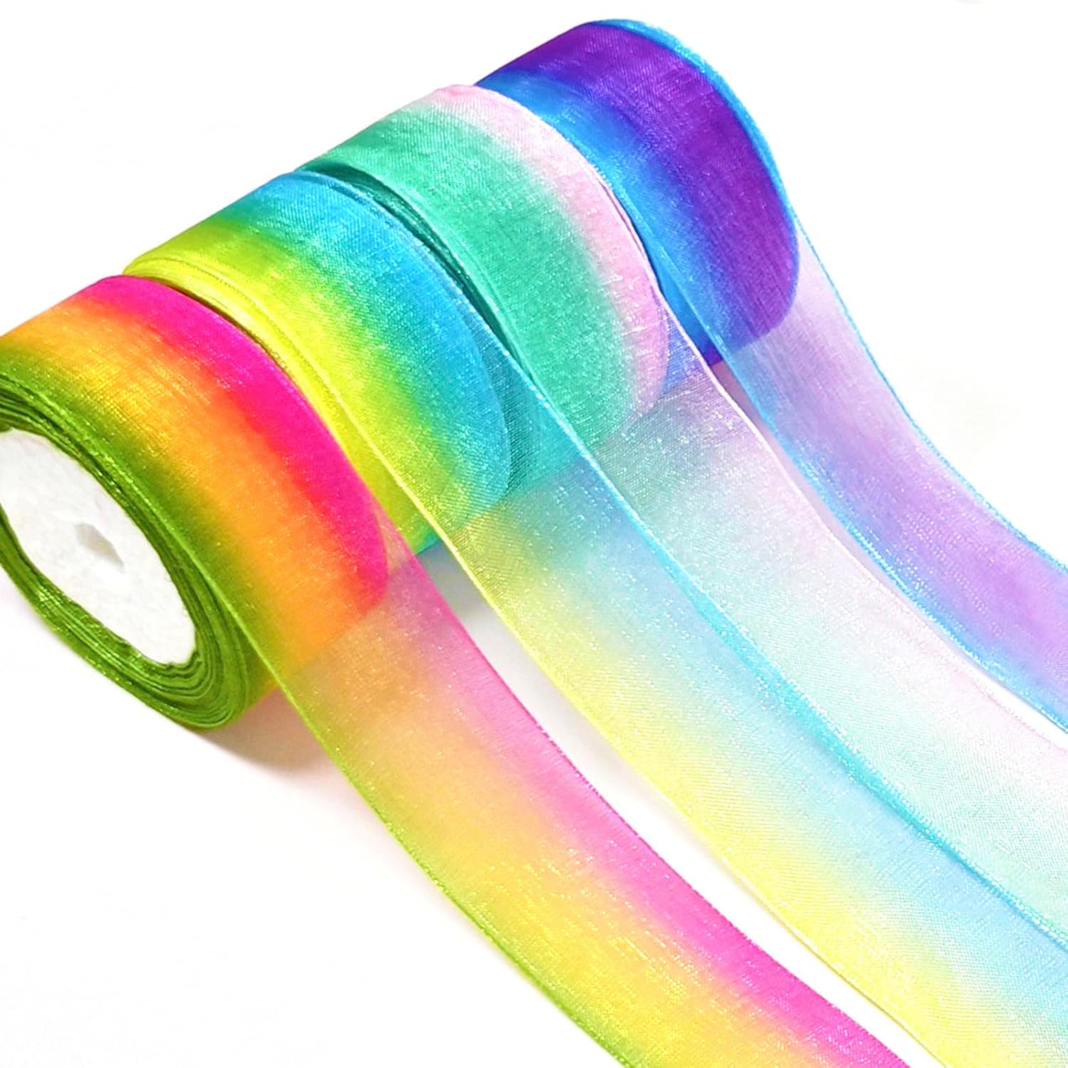 Amazon.com: 4 Rolls Rainbow Organza Ribbons for Craft,1 Inch Wide ...