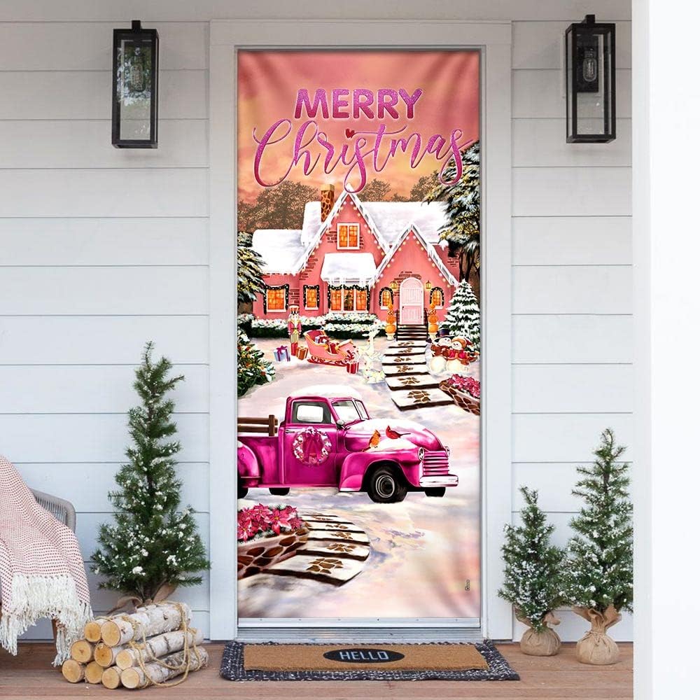 Amazon.com : KemtAt Door Covers Printed-Happy Pink Christmas Door Cover ...