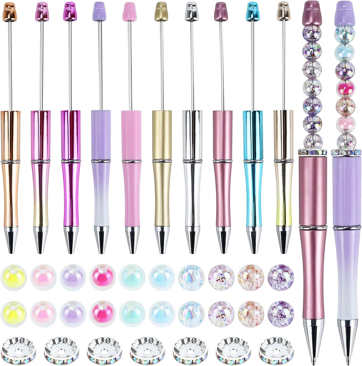 Amazon.com : 10Pcs Glitter Beadable Pens Kit, Assorted Spacer Beads ...